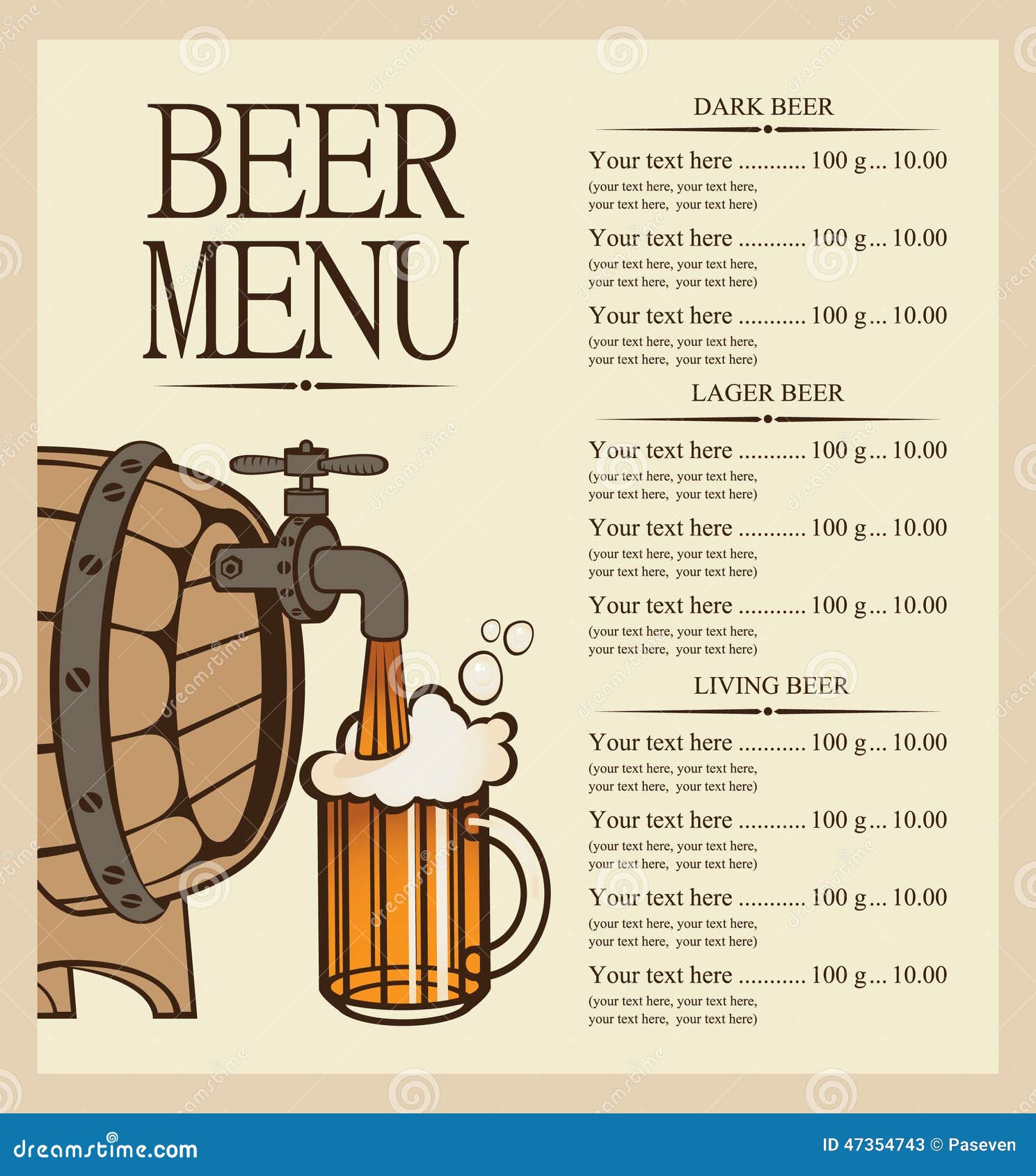 Menu for beer stock vector. Illustration of banner, glass - 47354743