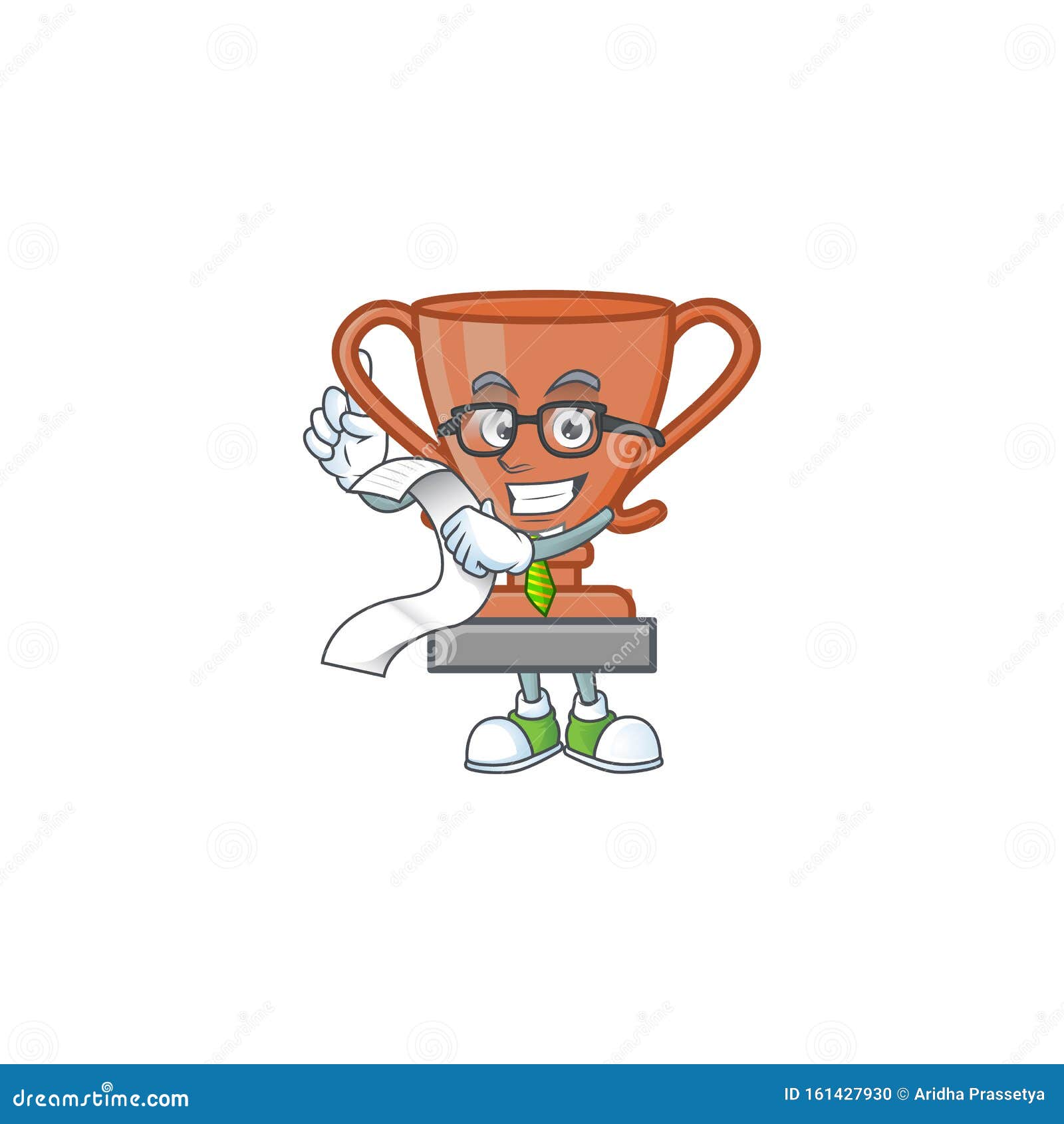 With Menu Bronze Trophy Cartoon Character with Mascot Stock Vector ...