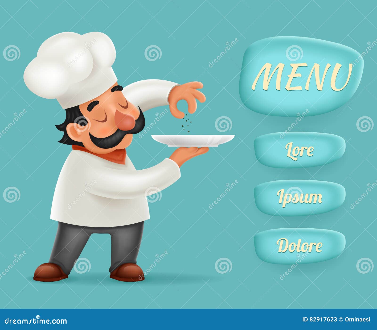 Menu Buttons Interface Chef Cook Serving Food 3d Realistic Cartoon ...