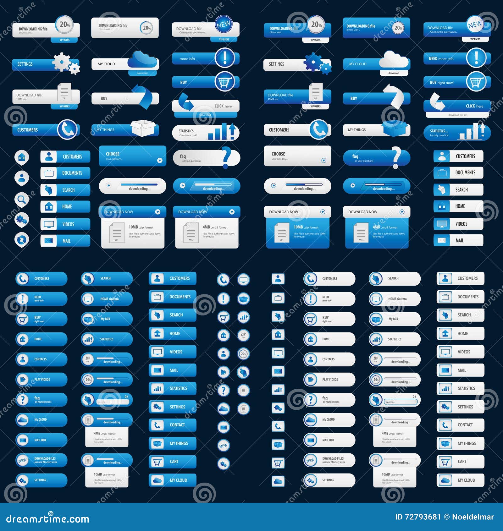 Menu and Buttons for Web Site Black Background Stock Vector ...