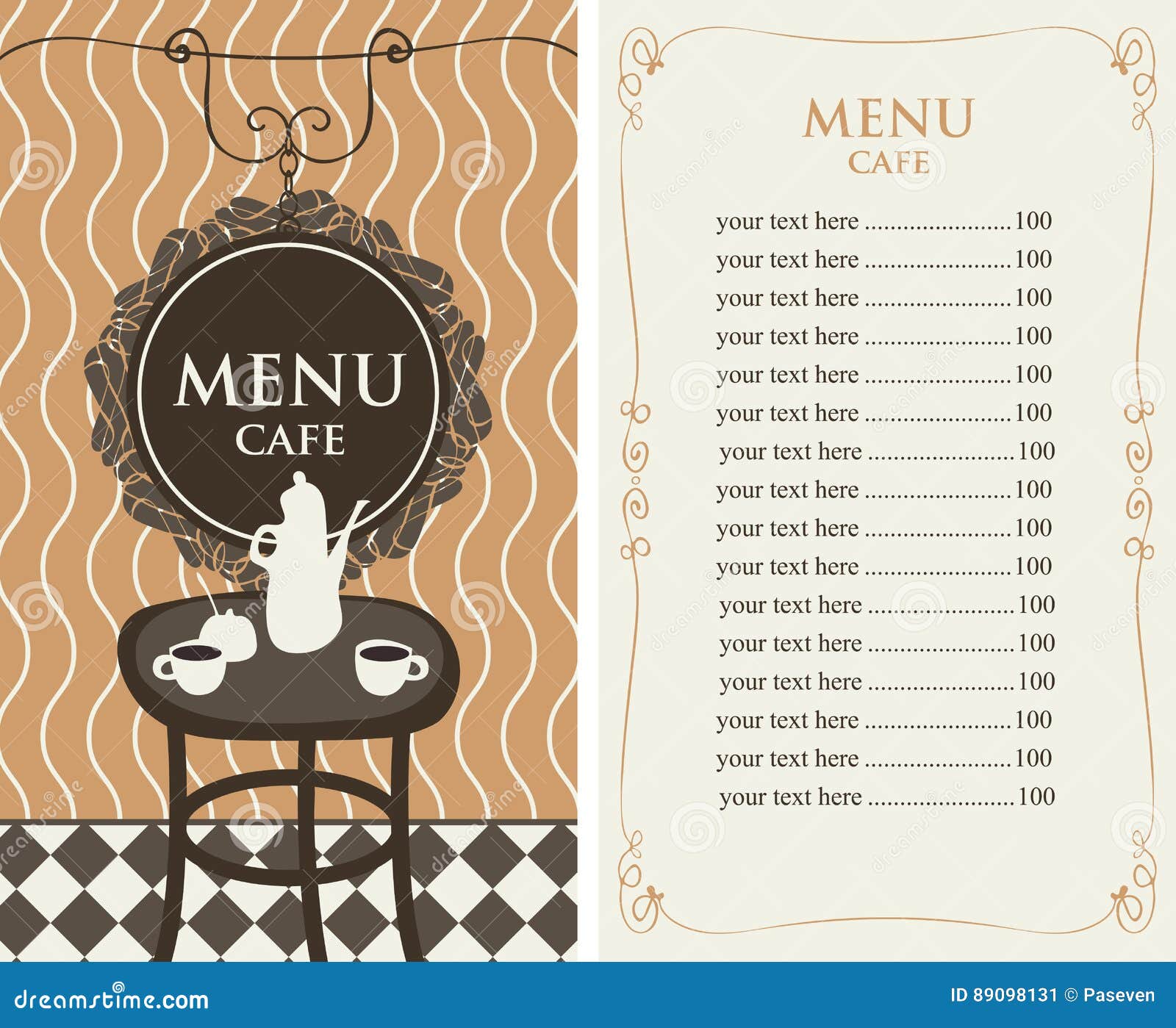 Menu for the Cafe with Price List and Served Table Stock Vector ...