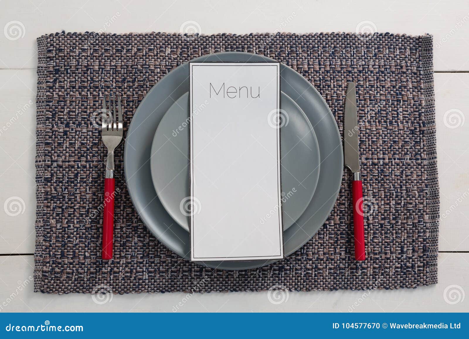 Menu card on table setting stock photo. Image of knife - 104577670