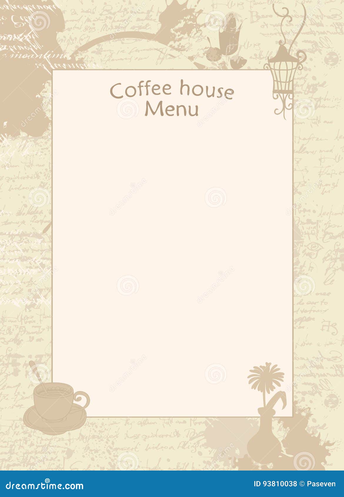 Menu for Coffee House with Cup, Vase and Lantern Stock Vector ...