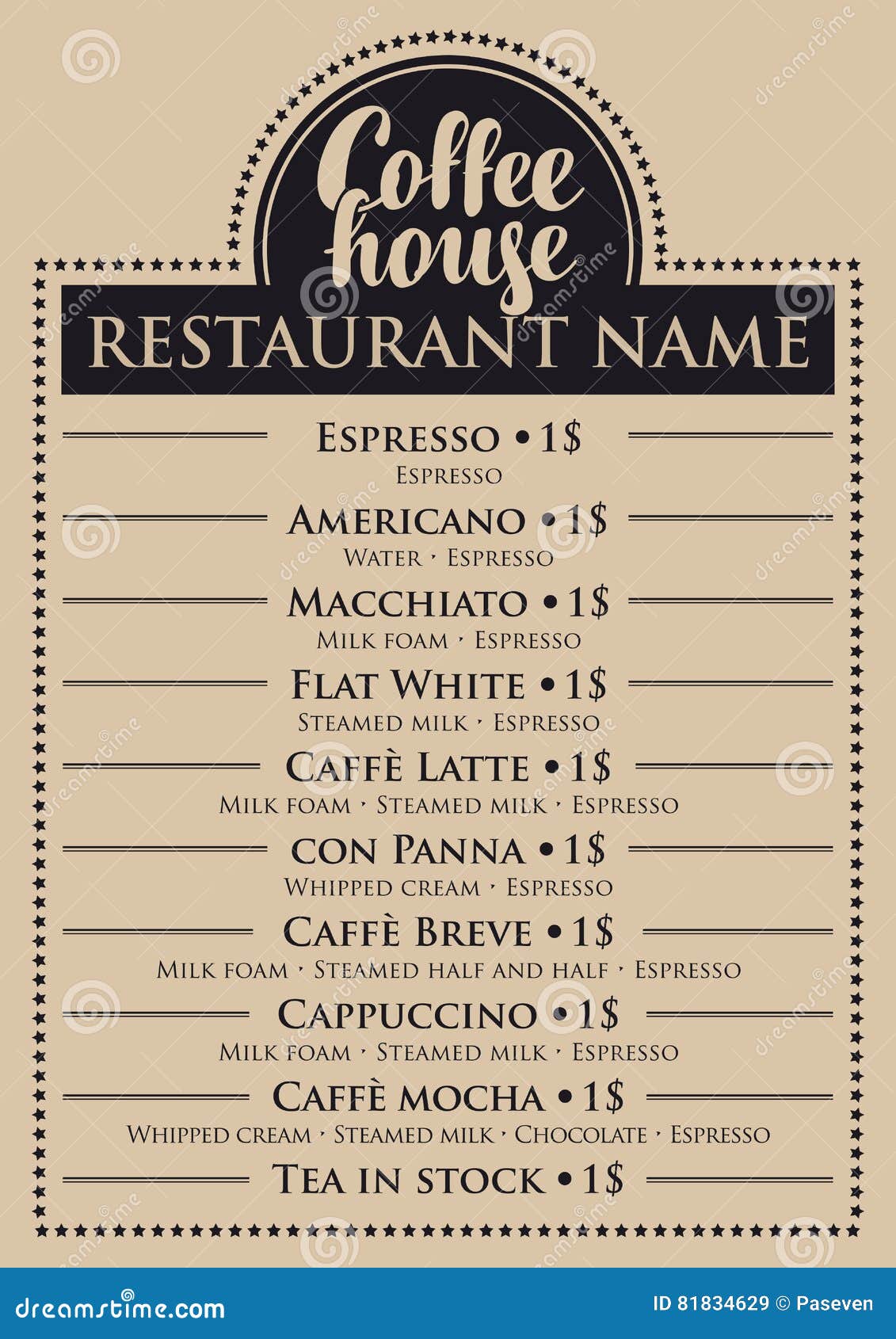 Menu for coffee house stock vector. Illustration of vector - 81834629