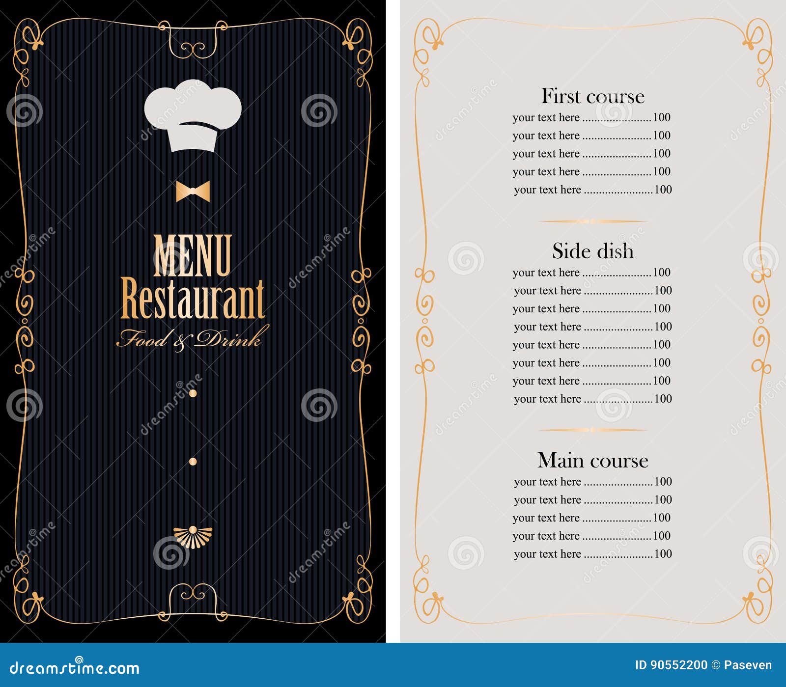 Menu Com Tabela De Preços E Teste Padrão Do Ouro Ilustração do Vetor ...