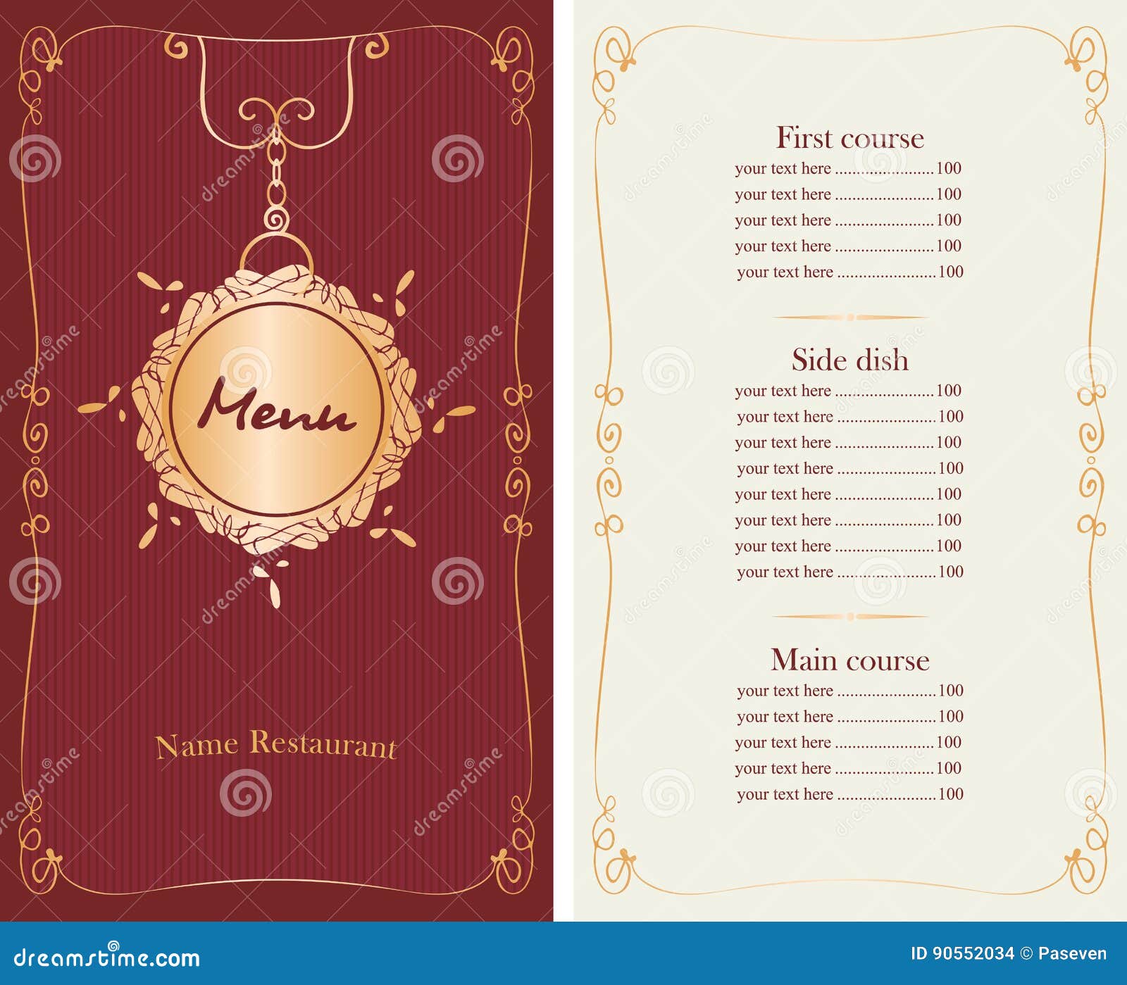 Menu Con Il Listino Prezzi Ed Il Modello Dell'oro Illustrazione ...