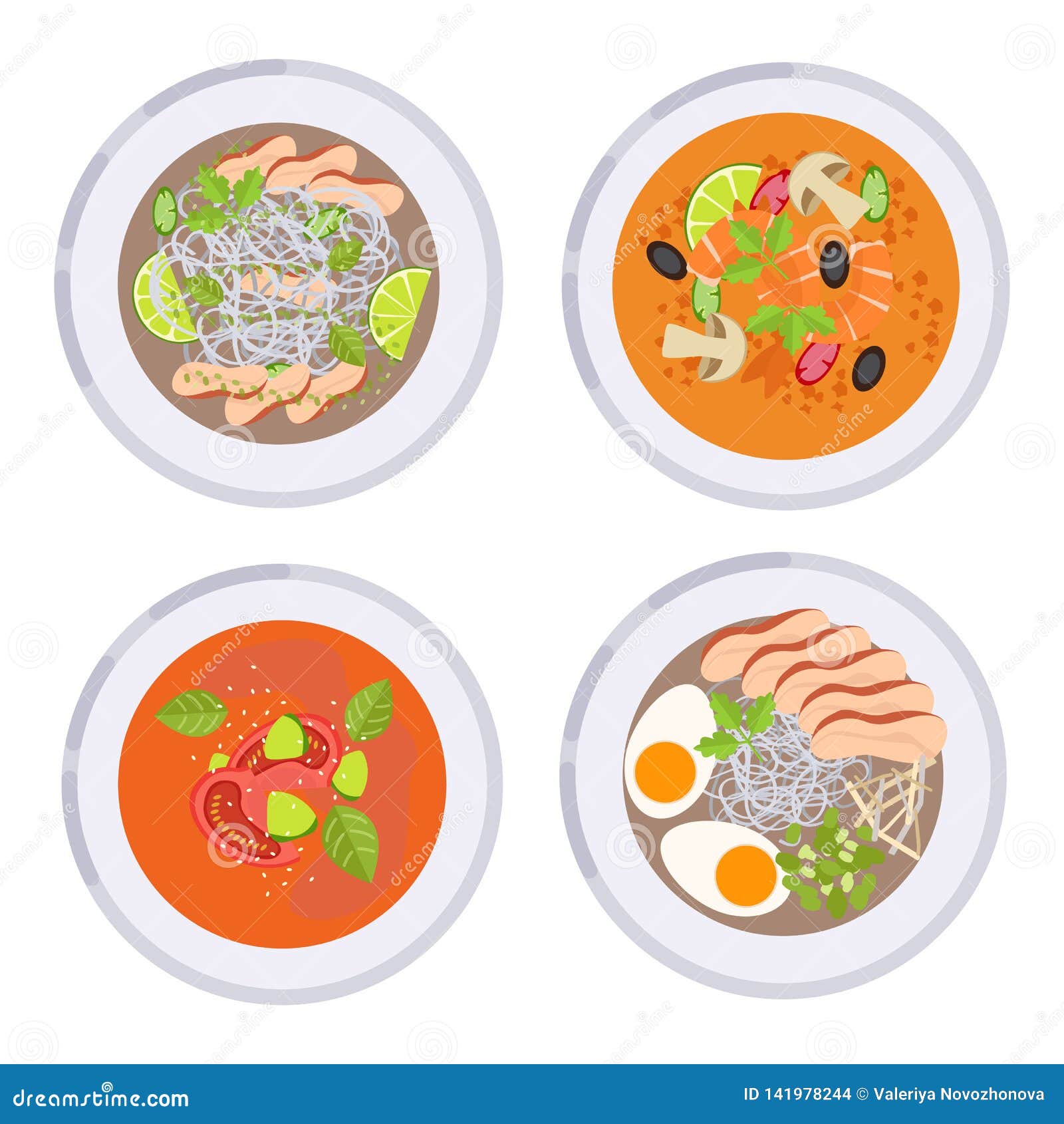 Menu Concept. Collection of Different Soups. Vector Illustration Stock ...