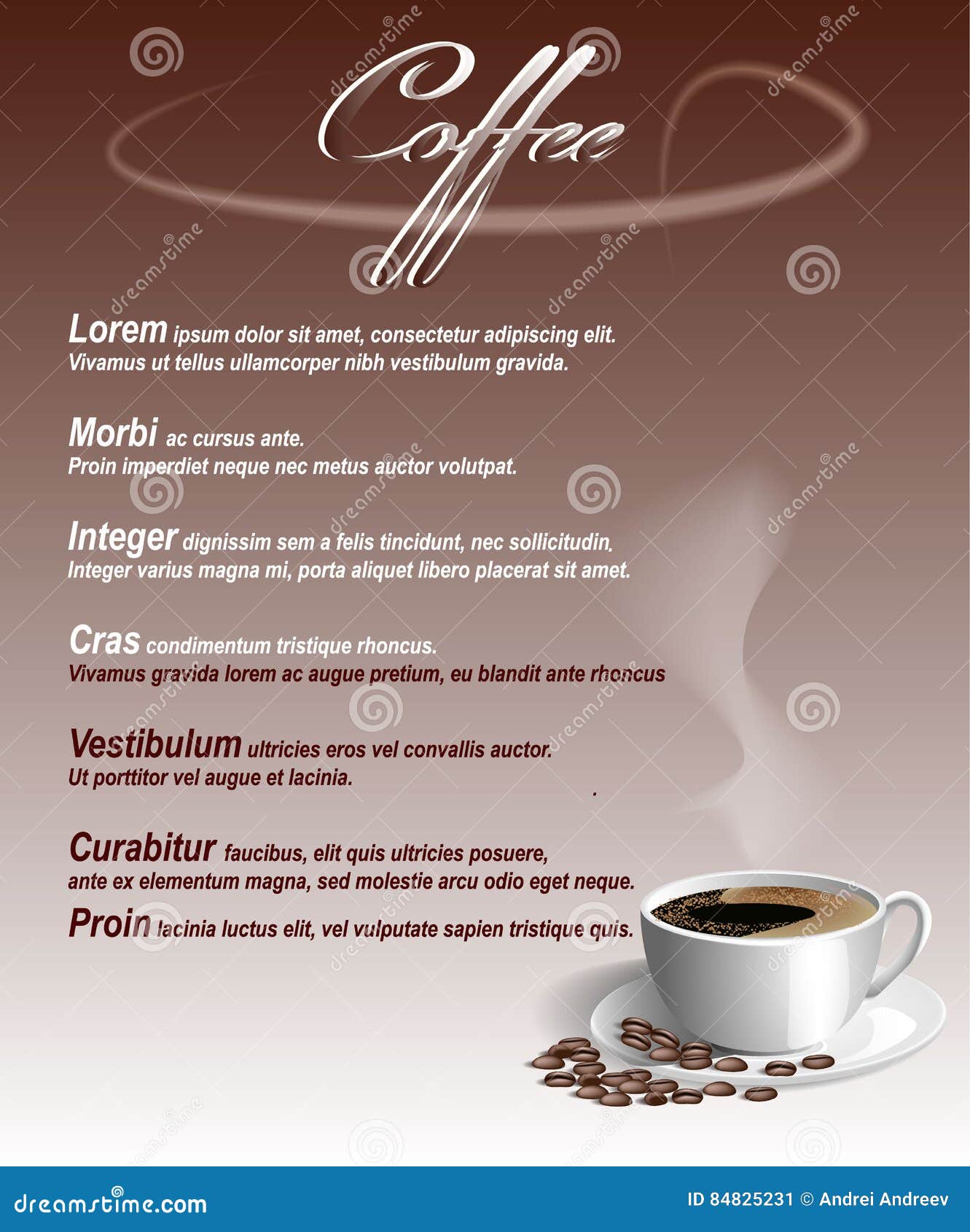 Menu with a Cup of Coffee and Beans. Stock Vector - Illustration of ...