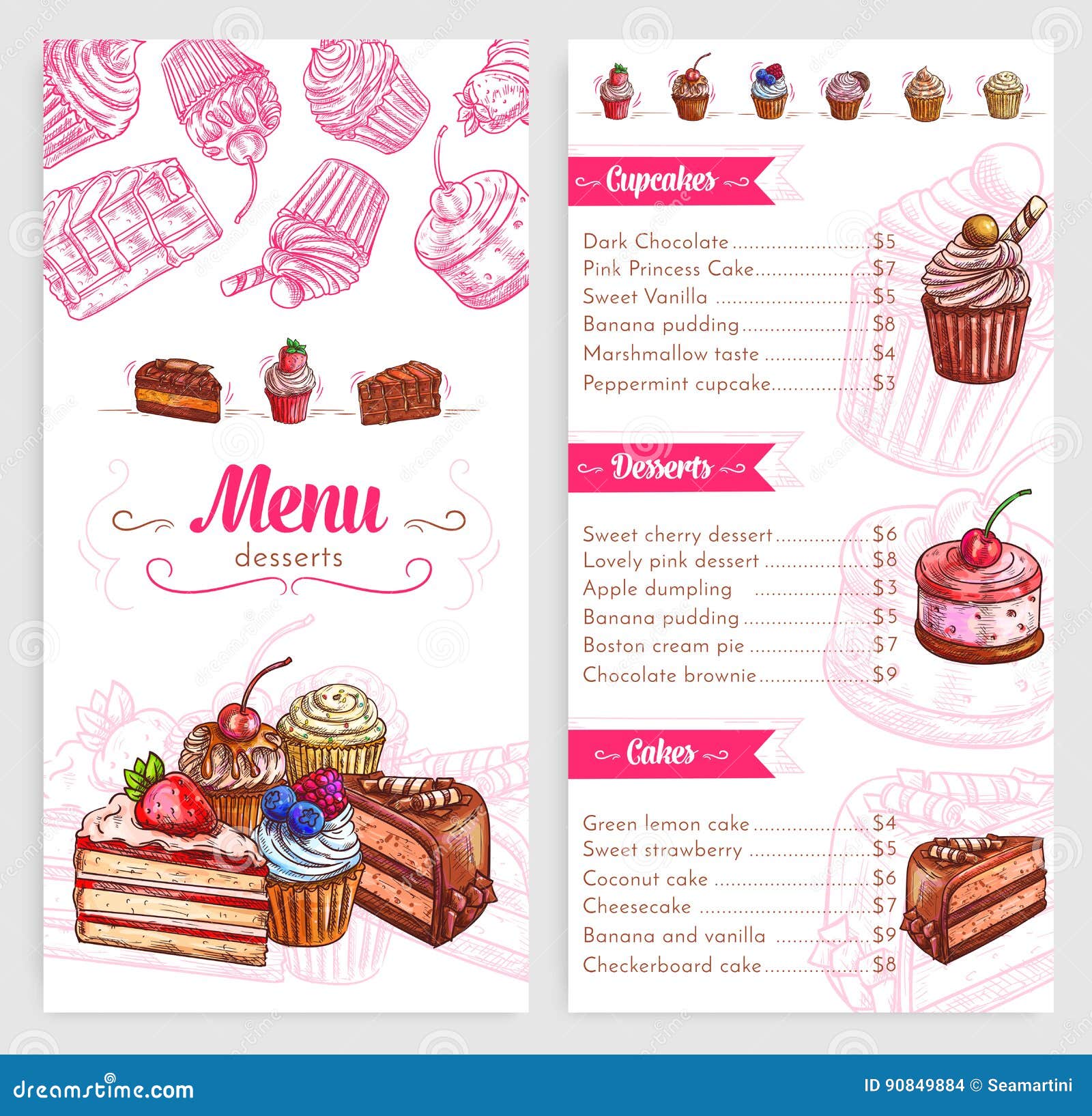 Menu Da Pastelaria Do Vetor Com Bolos E Tortas Da Sobremesa Ilustração ...