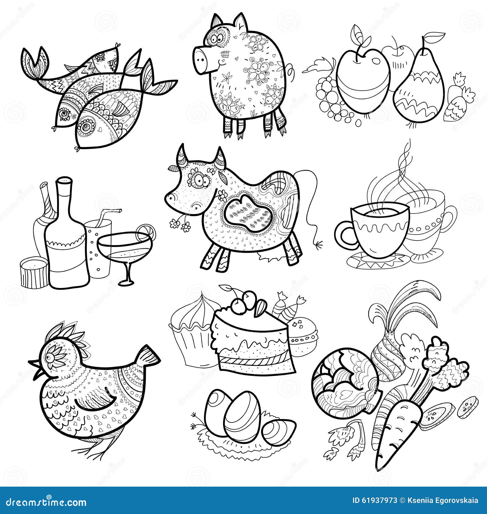 Menu del libro da colorare illustrazione vettoriale. Illustrazione di ...