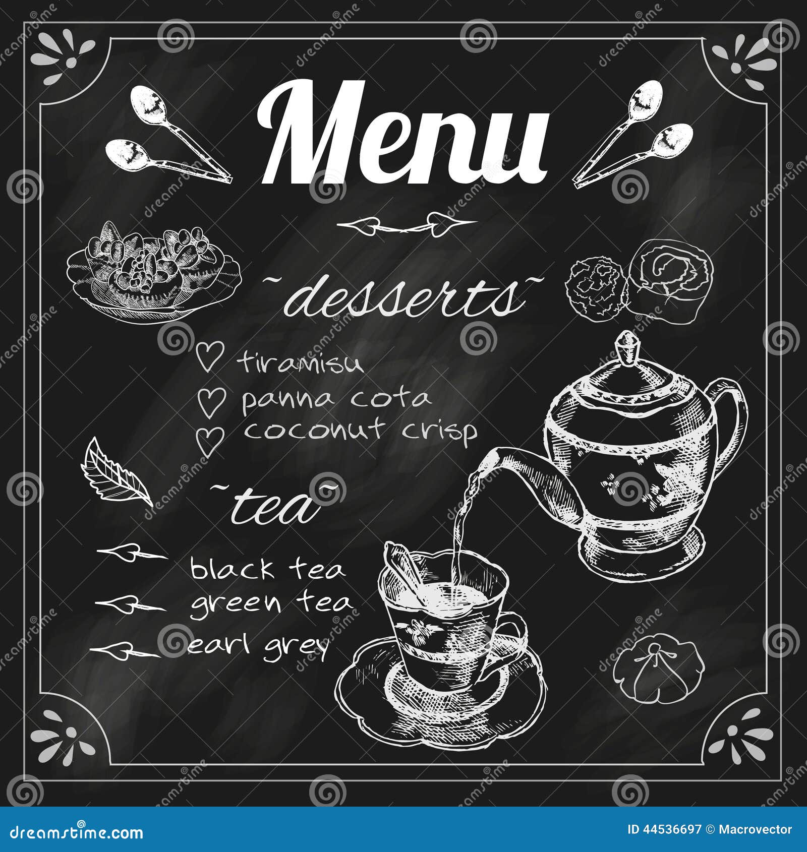 Menu Della Lavagna Del Tazza Da the E Della Teiera Illustrazione ...