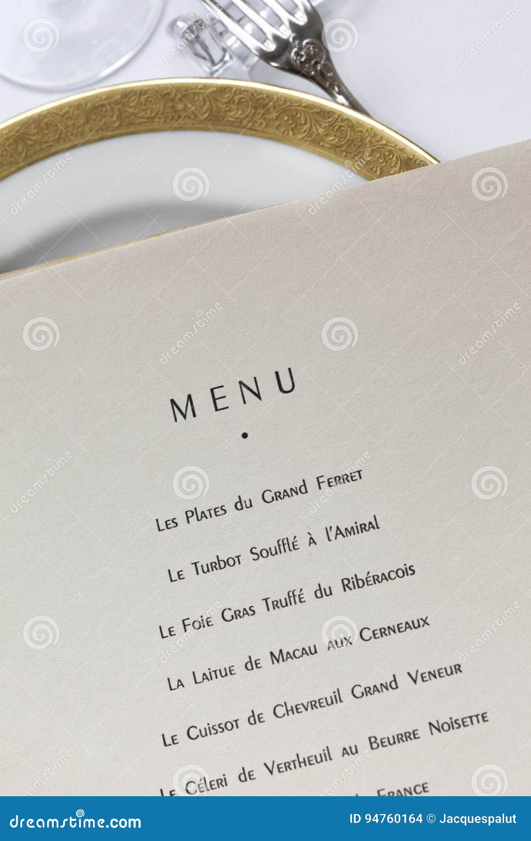 Menu Details on a Table Set Stock Photo - Image of meal, classic: 94760164