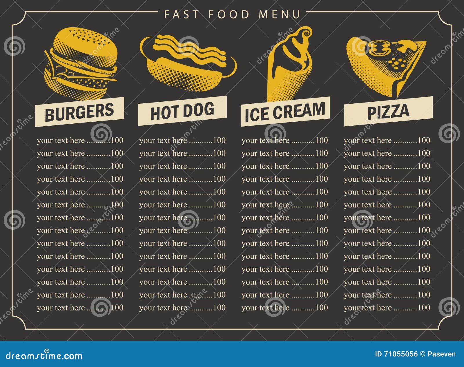 Menu Do Fast Food Com Tabela De Preços Ilustração do Vetor - Ilustração ...