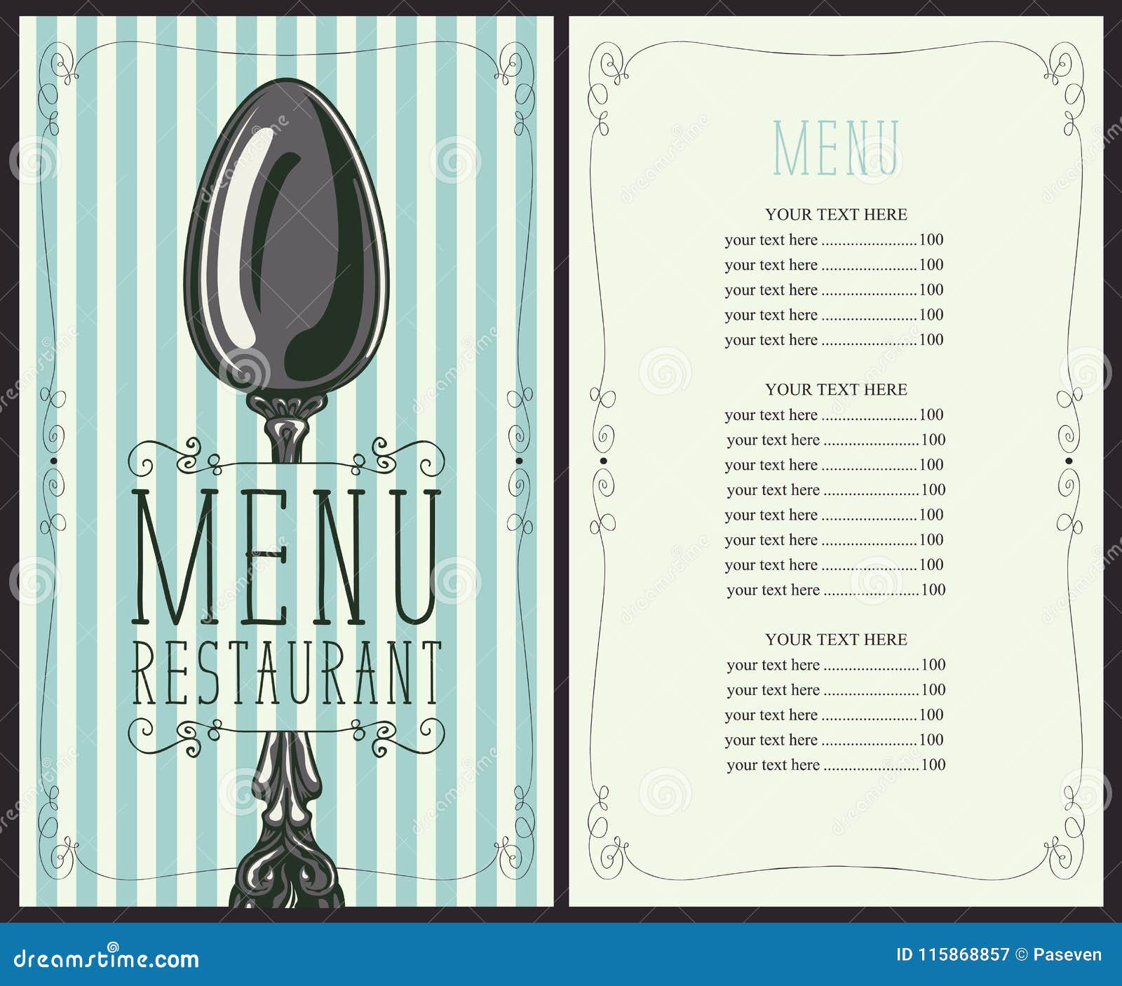 Menu Do Restaurante Com Tabela De Preços E Colher Ilustração do Vetor ...