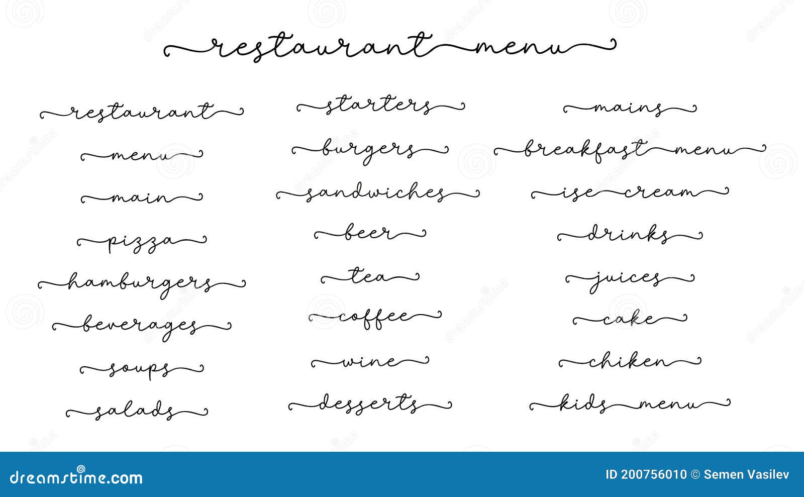 MENU Ensemble De Commandes De Menu Du Restaurant Ligne Continue Mots De ...