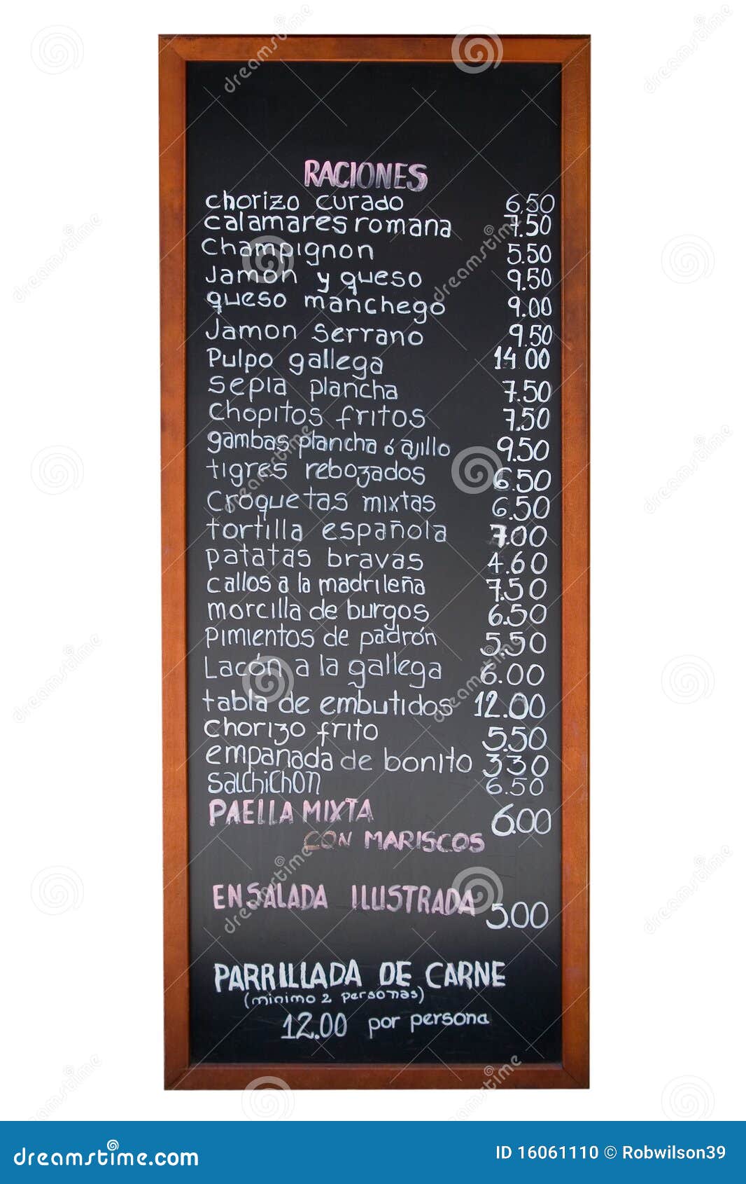 Menu espanhol foto de stock. Imagem de branco, lista - 16061110