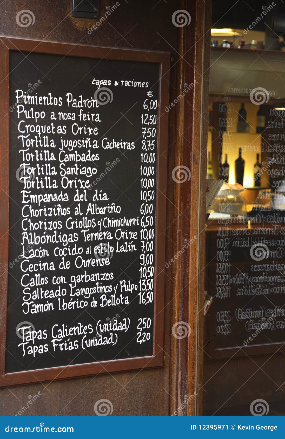 Menu espanhol da barra imagem de stock. Imagem de espanha - 12395971