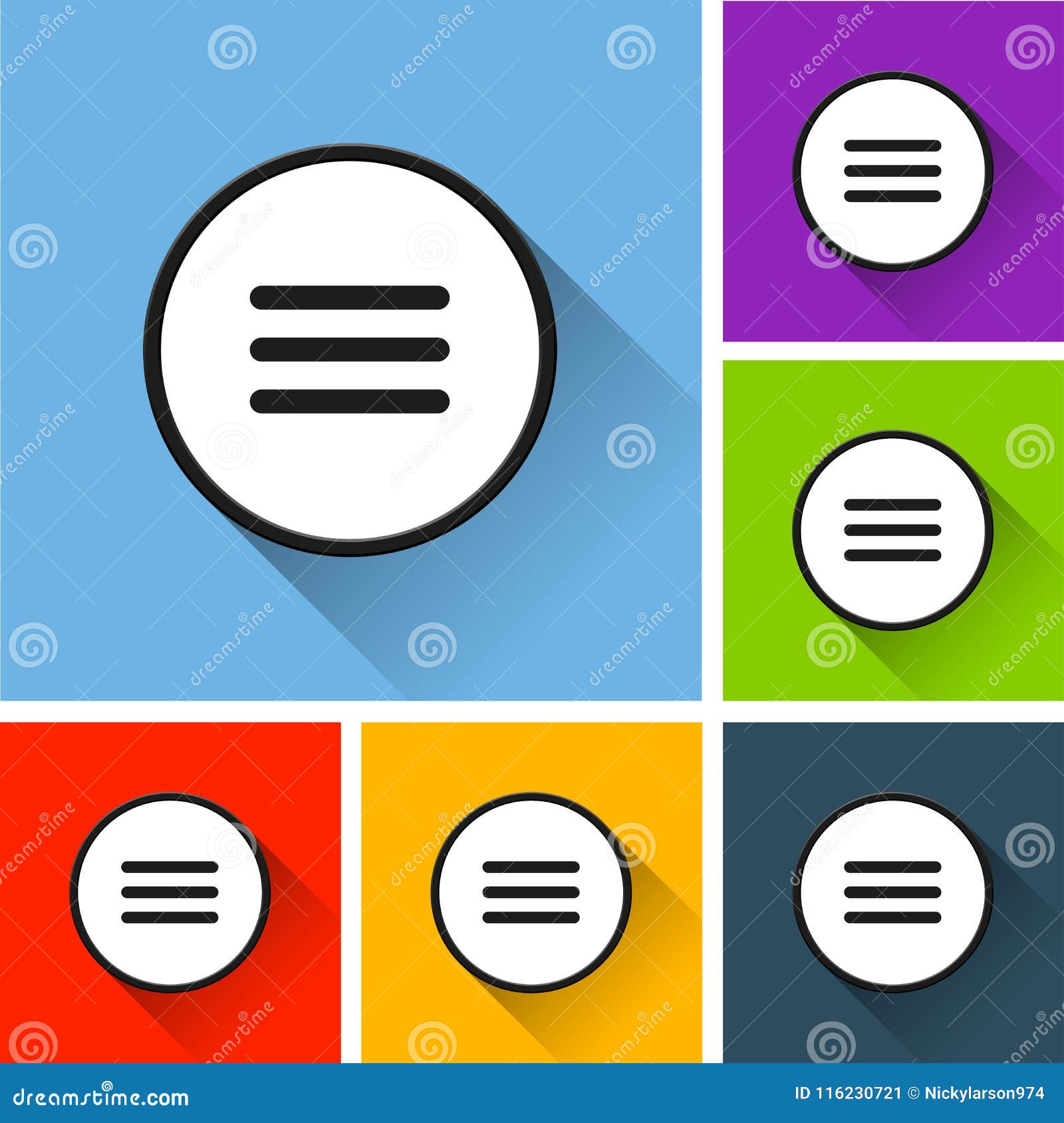 Menu Expand Icons with Long Shadow Stock Vector - Illustration of ...