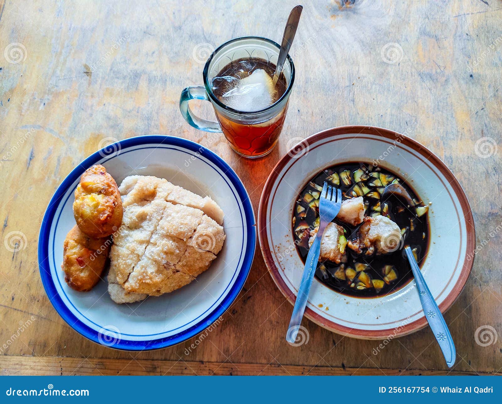 Menu of Fish Cake and Fresh Sweet Iced Tea Stock Photo - Image of ...