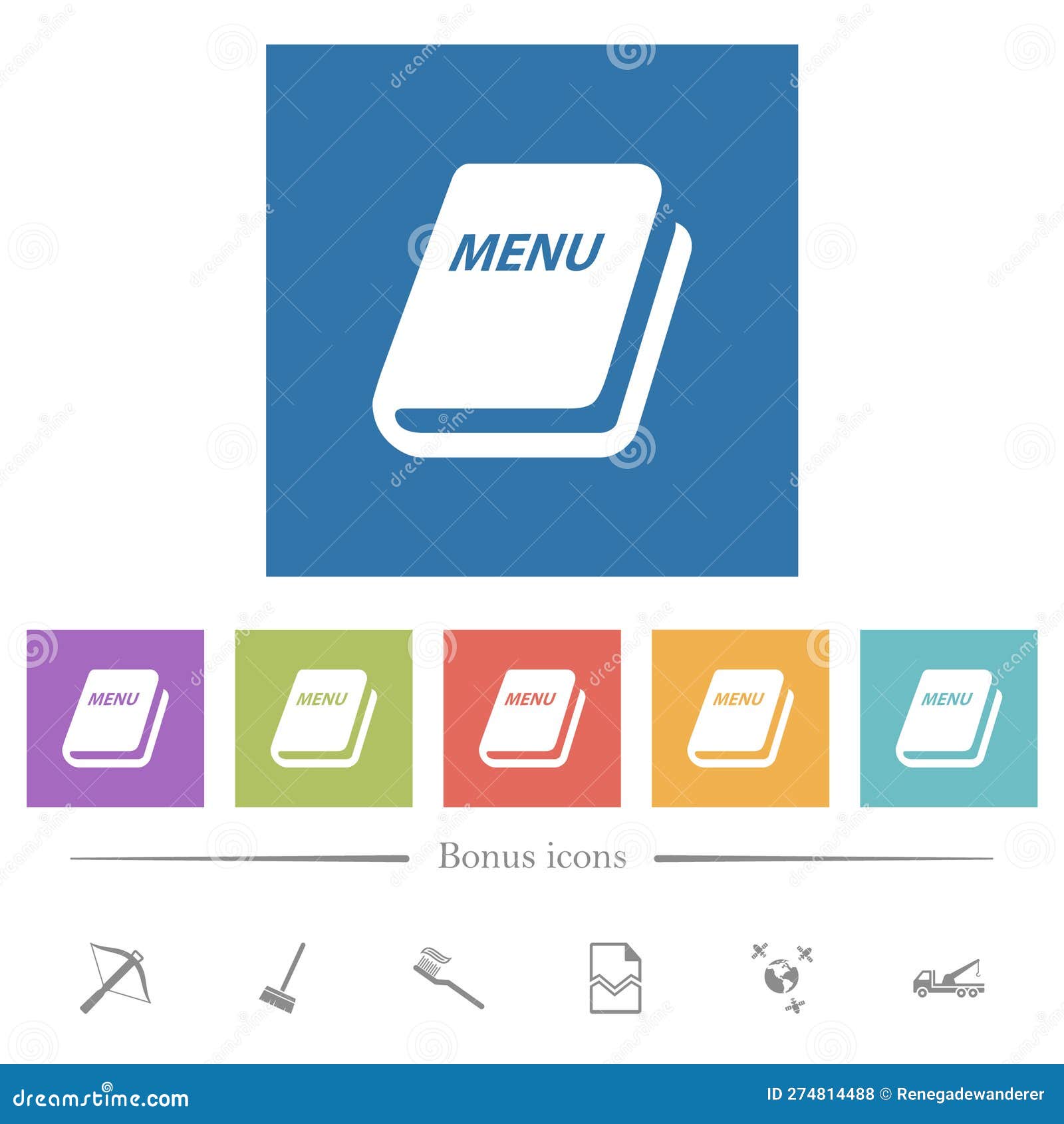 Menu Flat White Icons in Square Backgrounds Stock Vector - Illustration ...