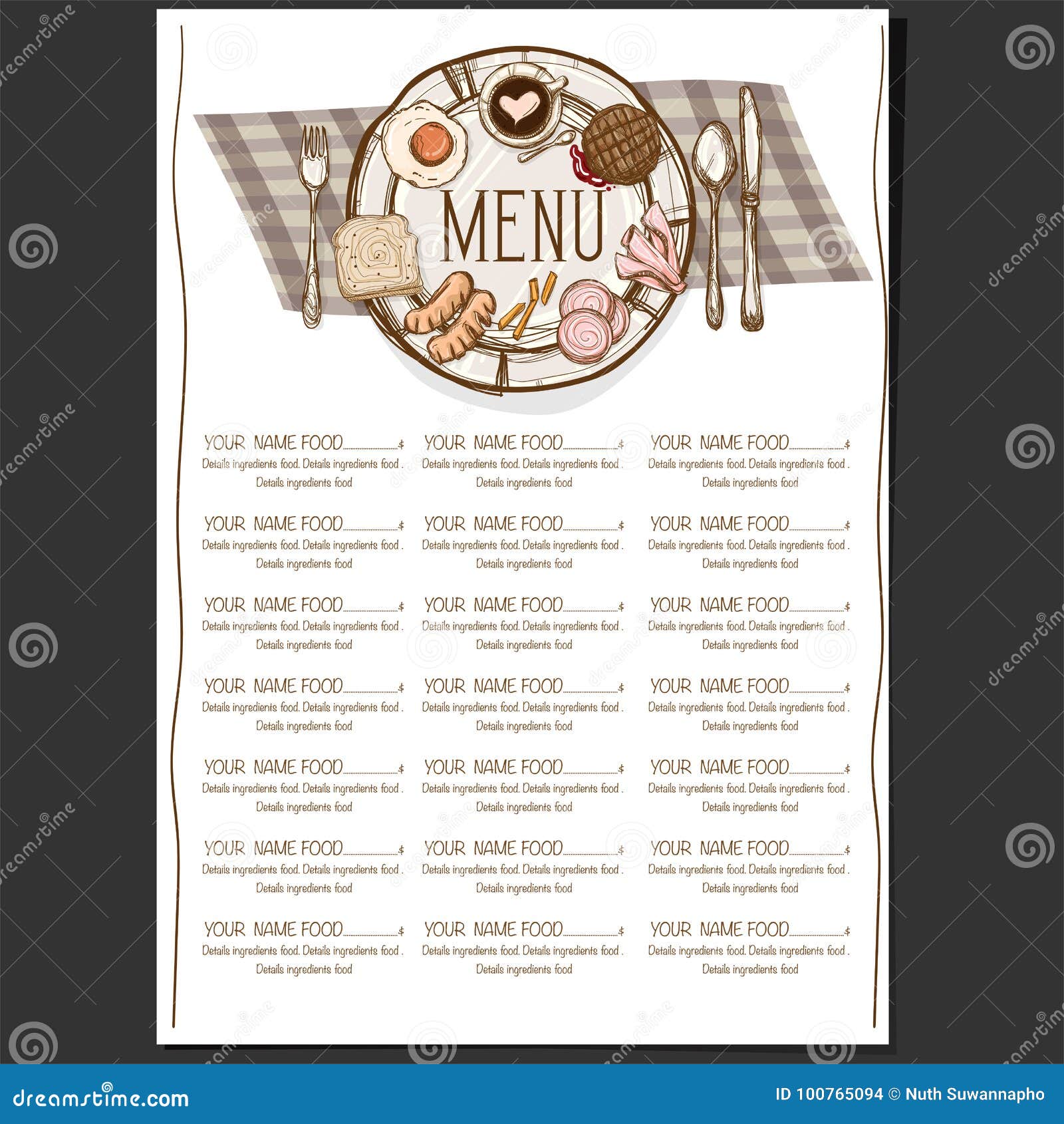 Menu Food Restaurant Template Design Hand Drawing Graphic Stock Vector ...