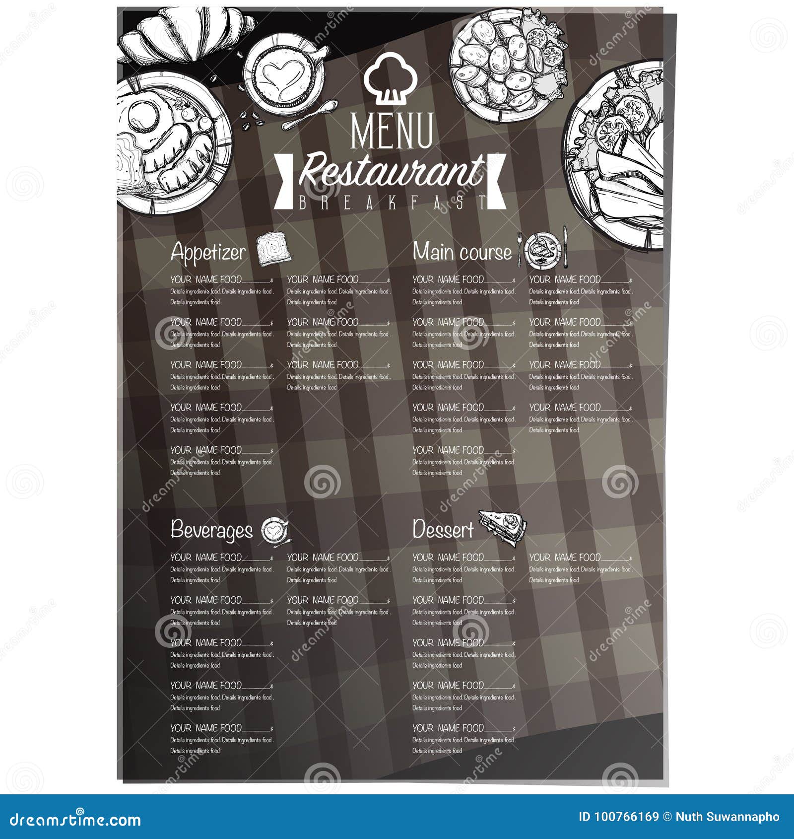 Menu Food Restaurant Template Design Hand Drawing Graphic Stock Vector ...