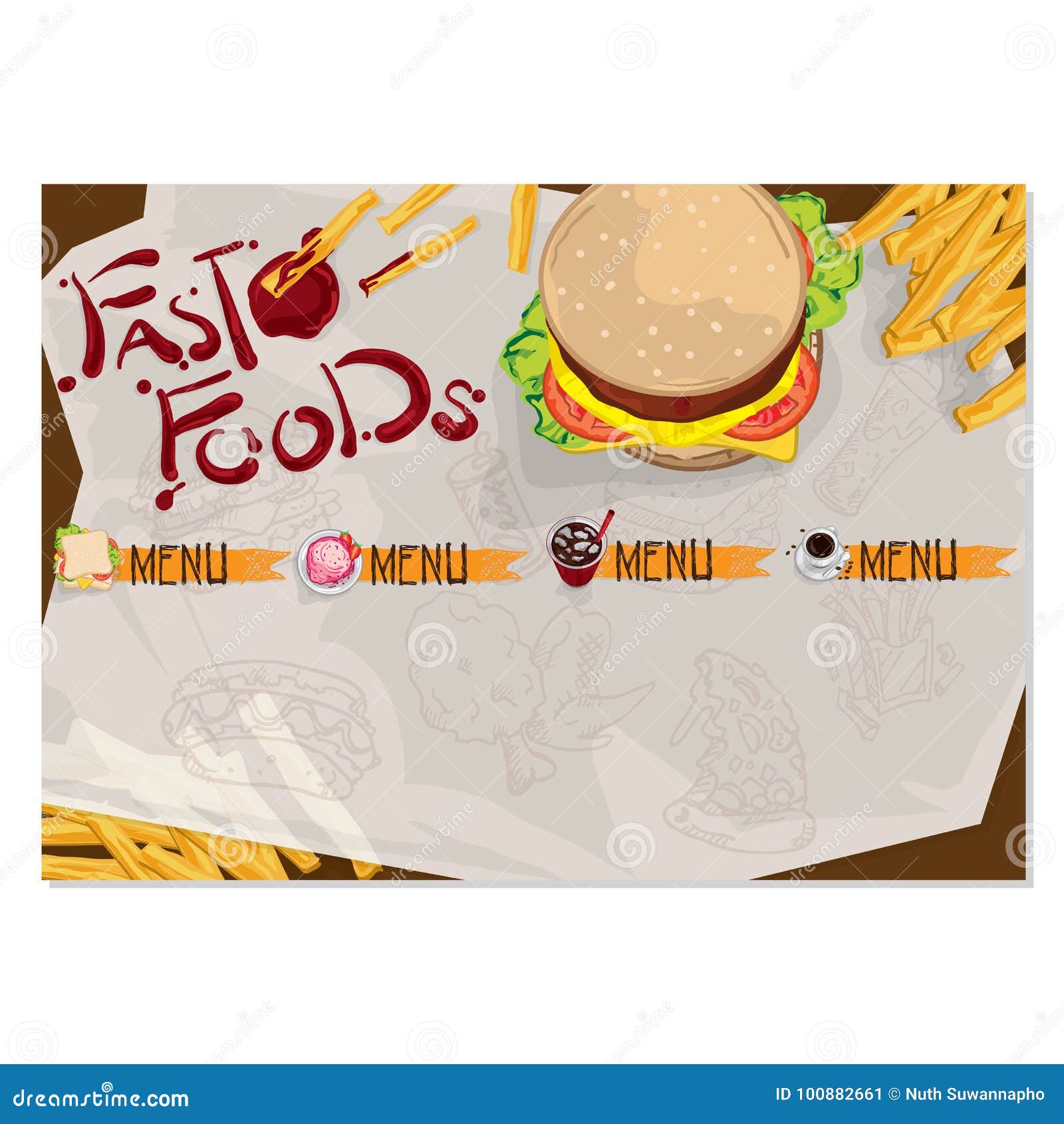 Menu Food Restaurant Template Design Hand Drawing Graphic Stock Vector ...