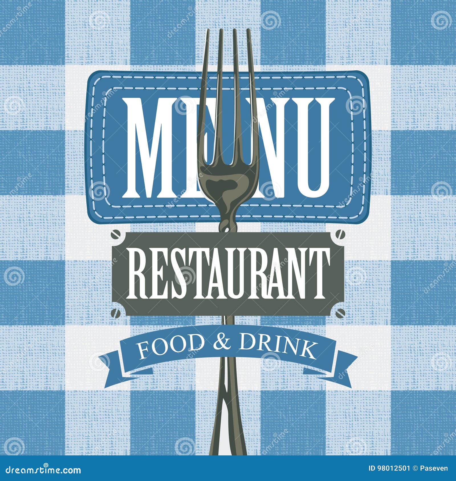 Menu with a Fork and Fabric Stripe on the Tablecloth Stock Vector ...
