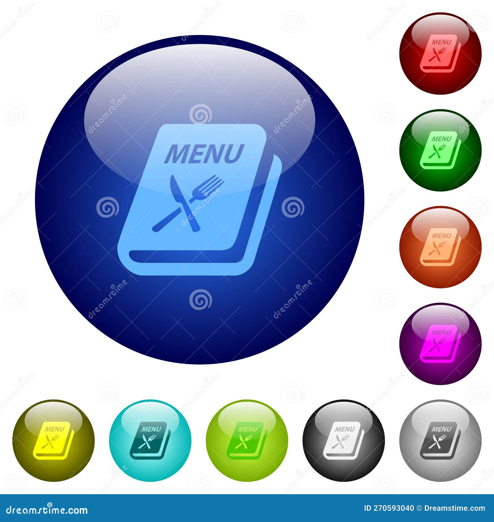 Menu with Fork and Knife Color Glass Buttons Stock Illustration ...