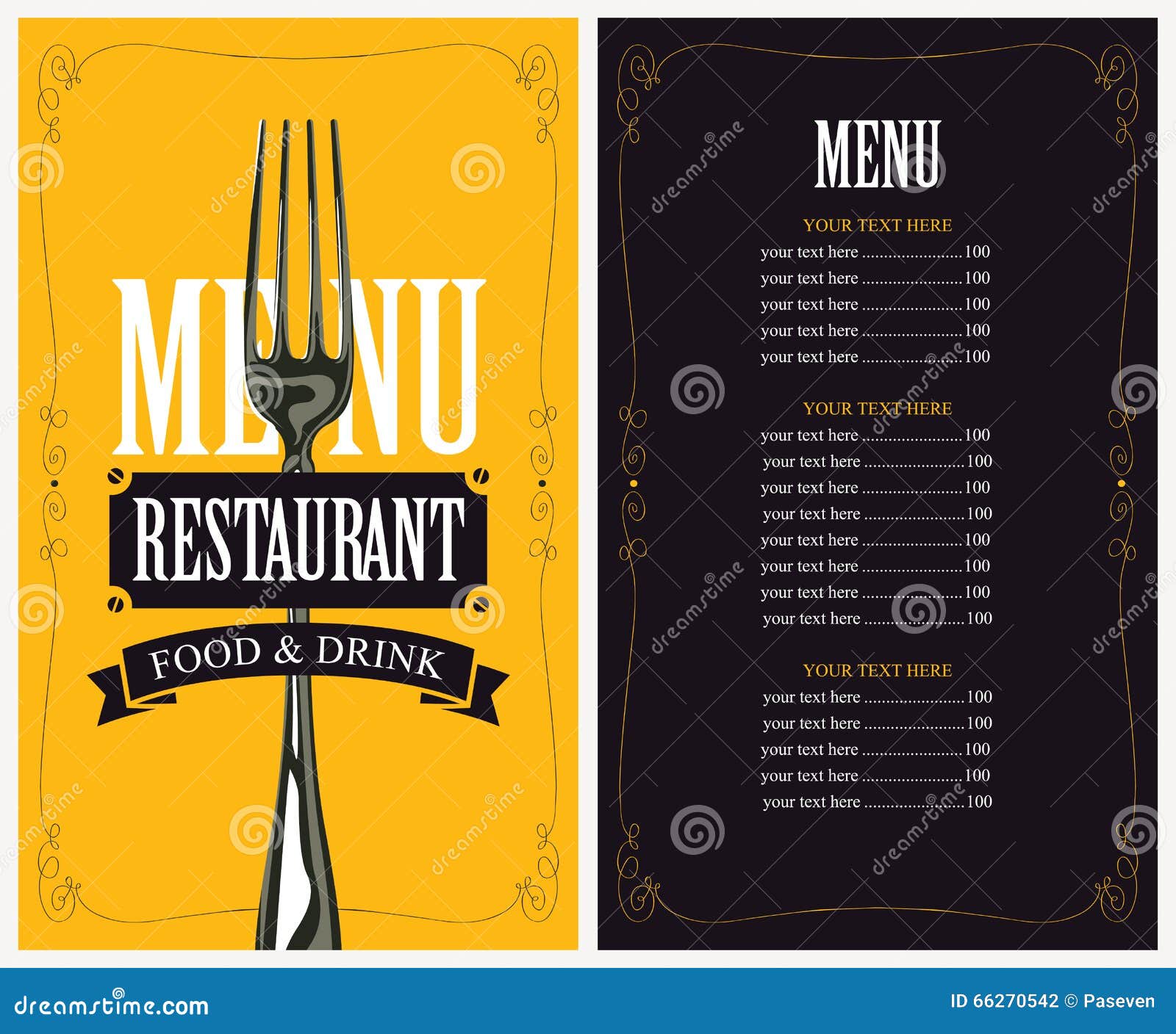Menu with fork stock vector. Illustration of flourish - 66270542