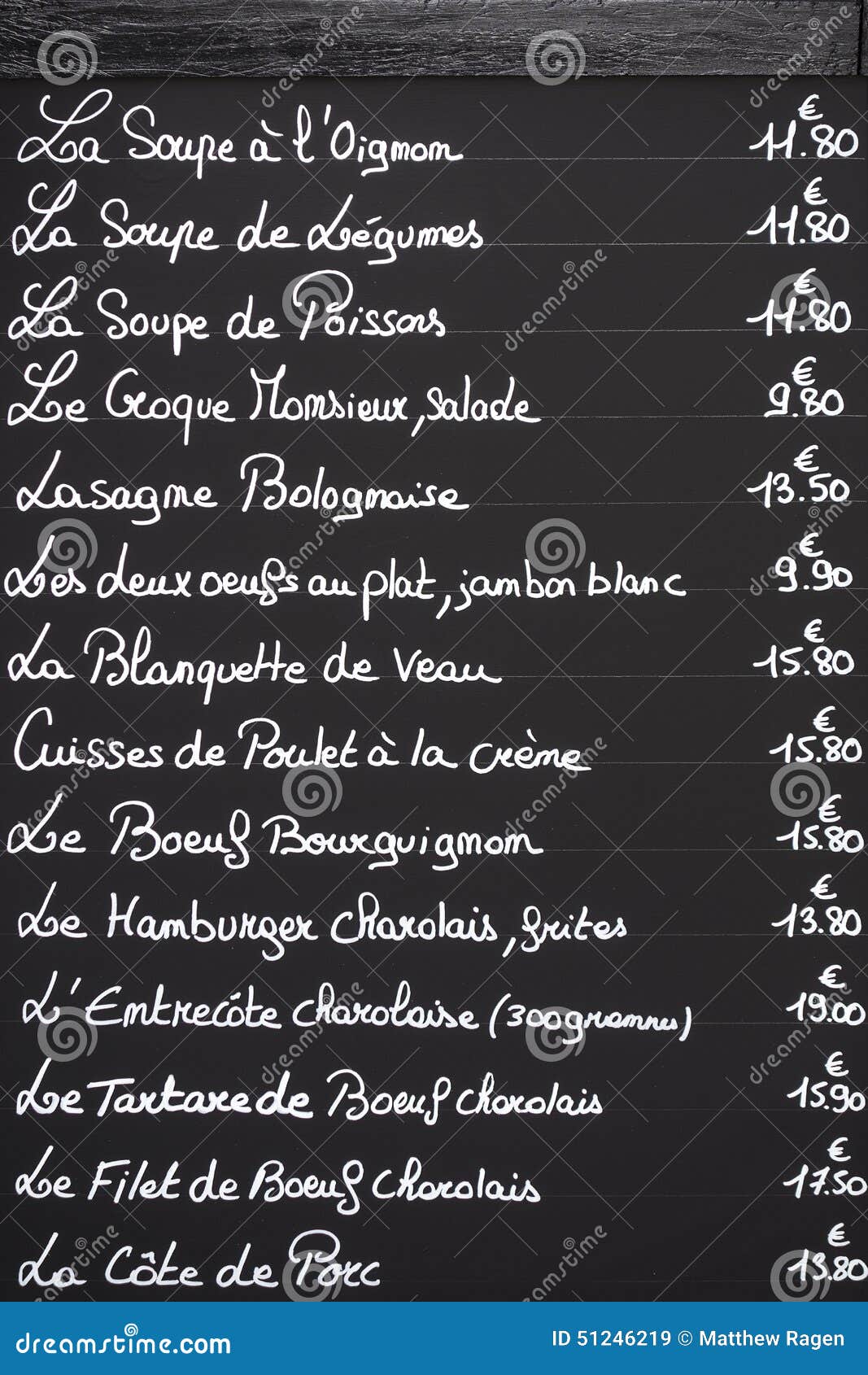 Menu Français Sur Le Tableau Noir Photo stock - Image: 51246219