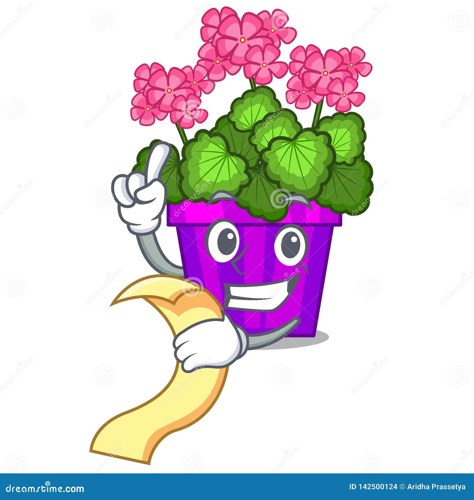 With Menu Geranium Flowers in the Cartoon Pot Stock Vector ...