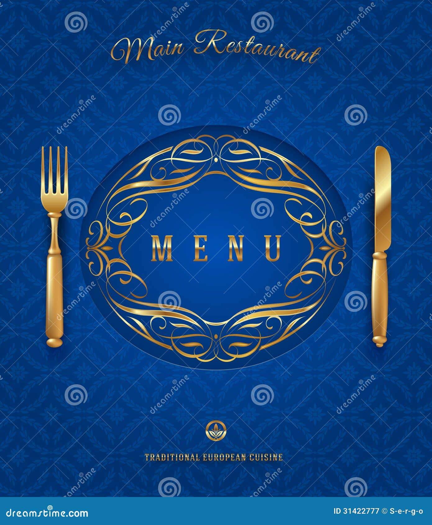 Menu with Golden Cutlery and Ornate Decor Stock Vector - Illustration ...