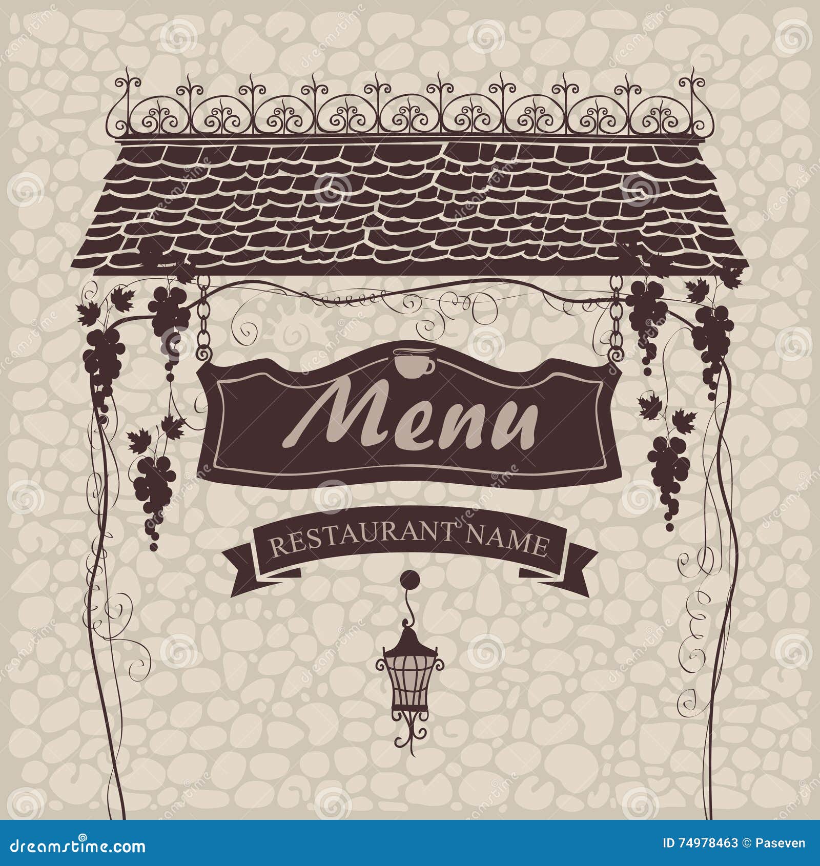 Menu with Grapes on a Stone Wall Stock Vector - Illustration of ...