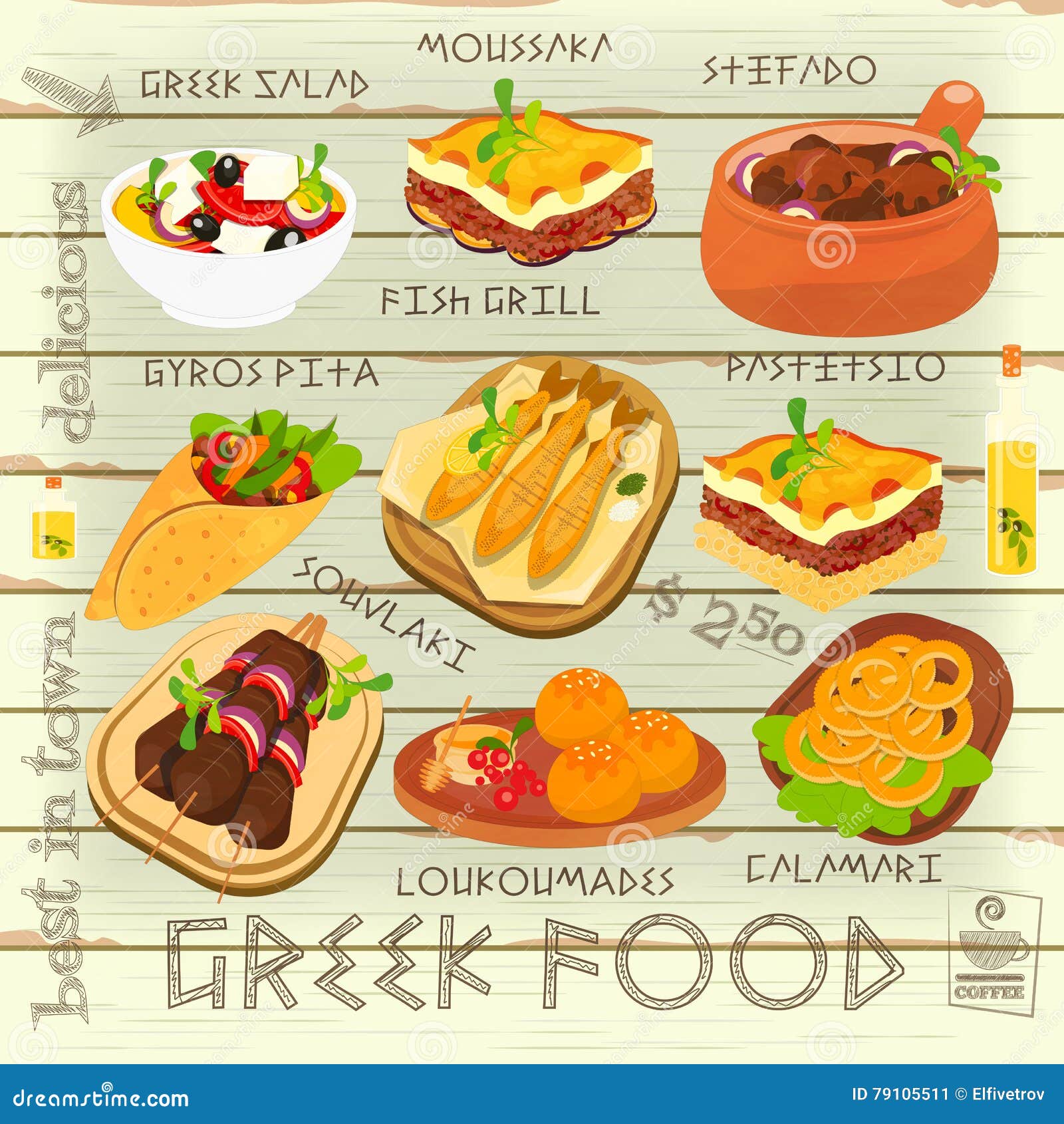 Menu grec de nourriture illustration de vecteur. Illustration du ...