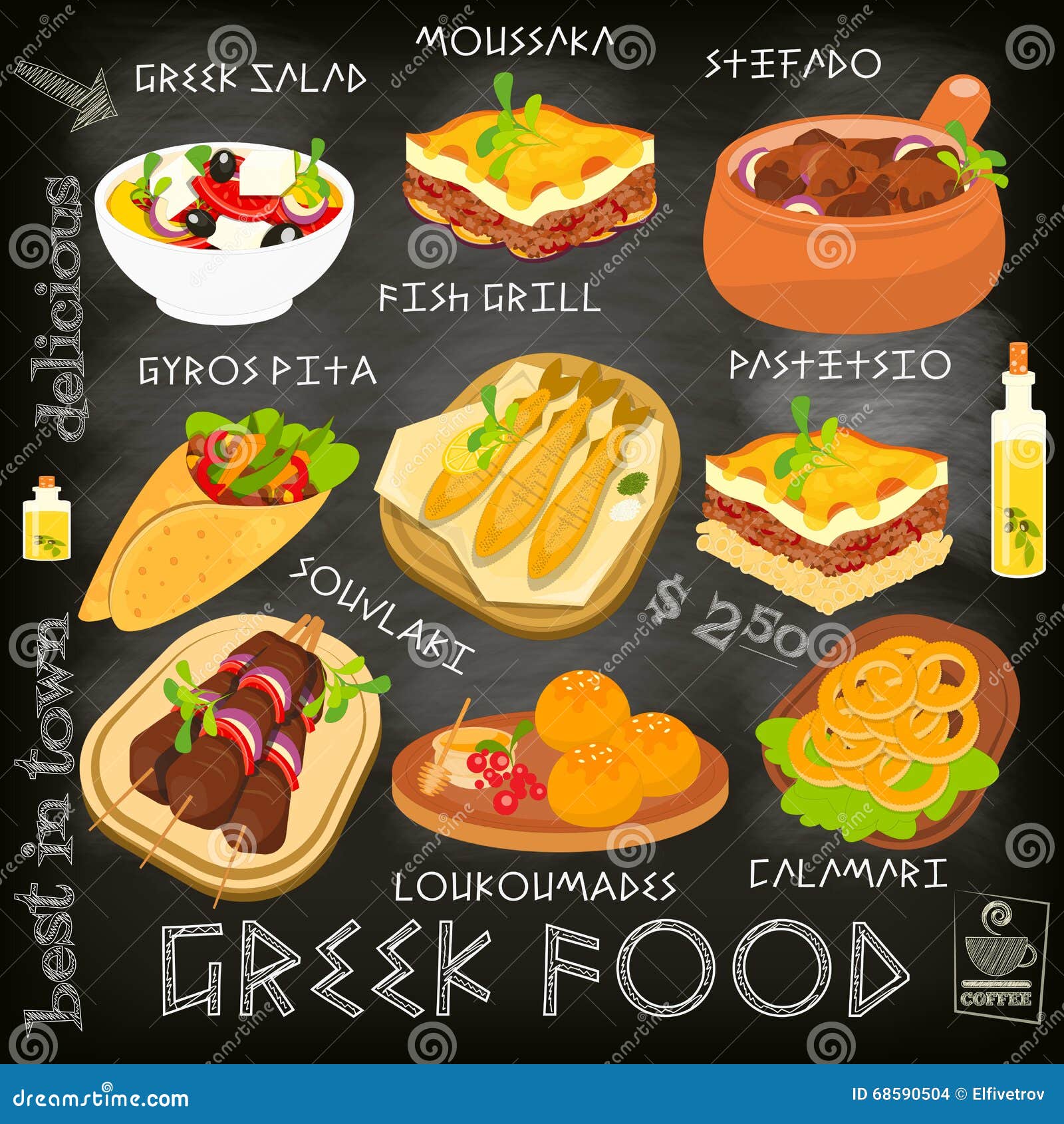 Menu greco dell'alimento illustrazione di stock. Illustrazione di ...