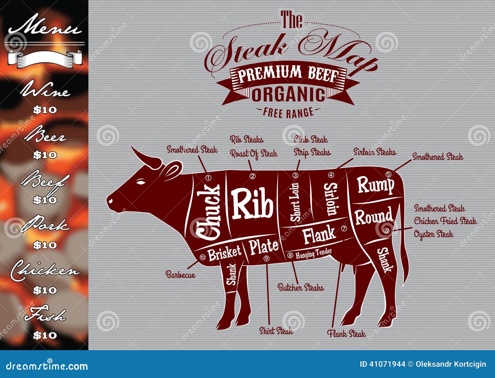 Menu for Grilling with Steaks and Cow Stock Vector - Illustration of ...