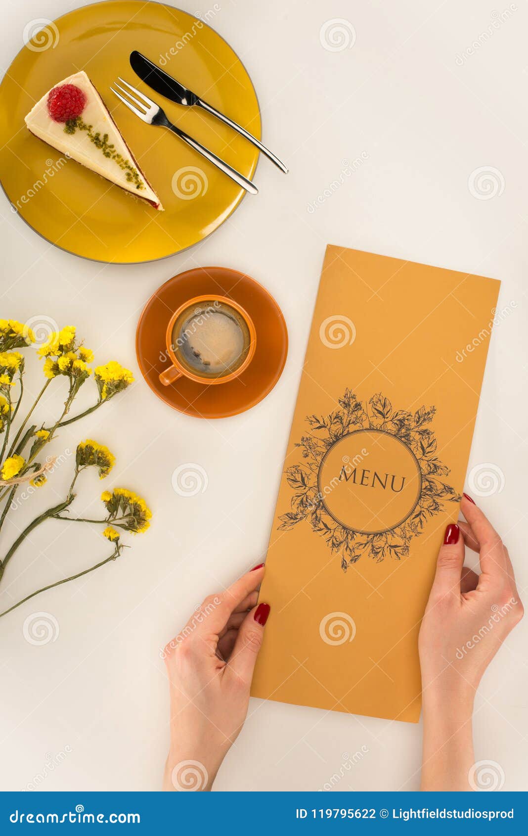 Menu in hands stock photo. Image of delicious, tasty - 119795622