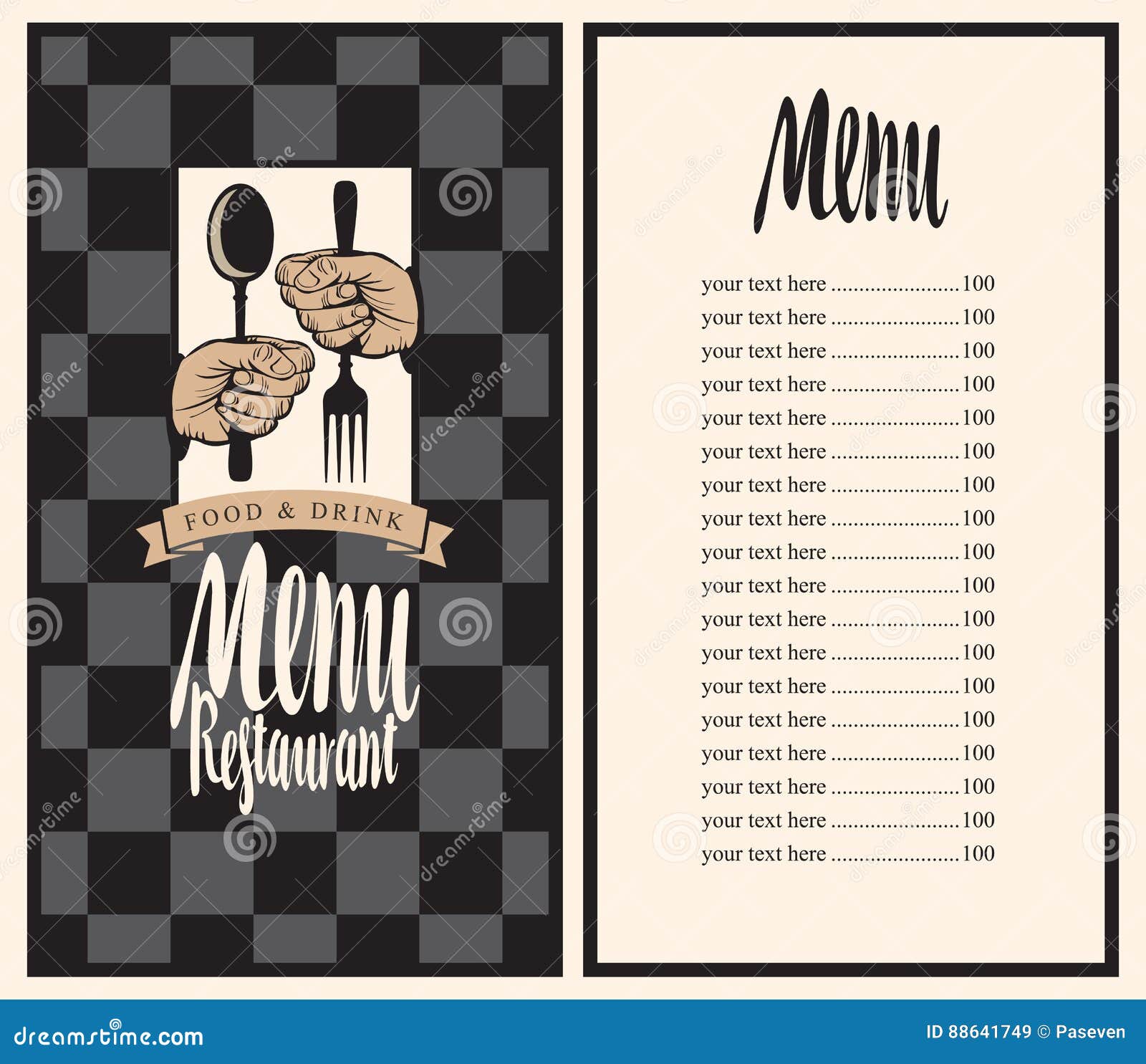 Menu with Hands and Utensils Stock Vector - Illustration of lettering ...