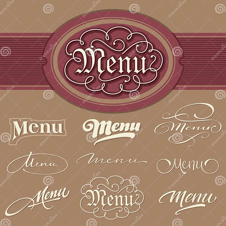 Menu Headlines, Hand Lettering Set (vector) Stock Vector - Illustration ...