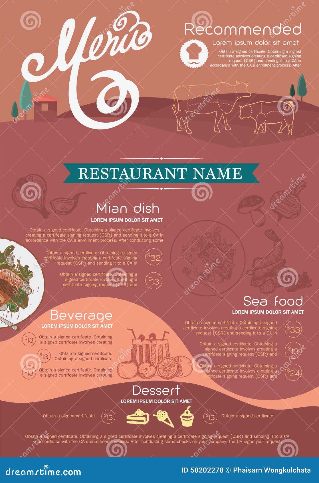 Menu and Icon Design Restaurant. Stock Vector - Illustration of pepper ...