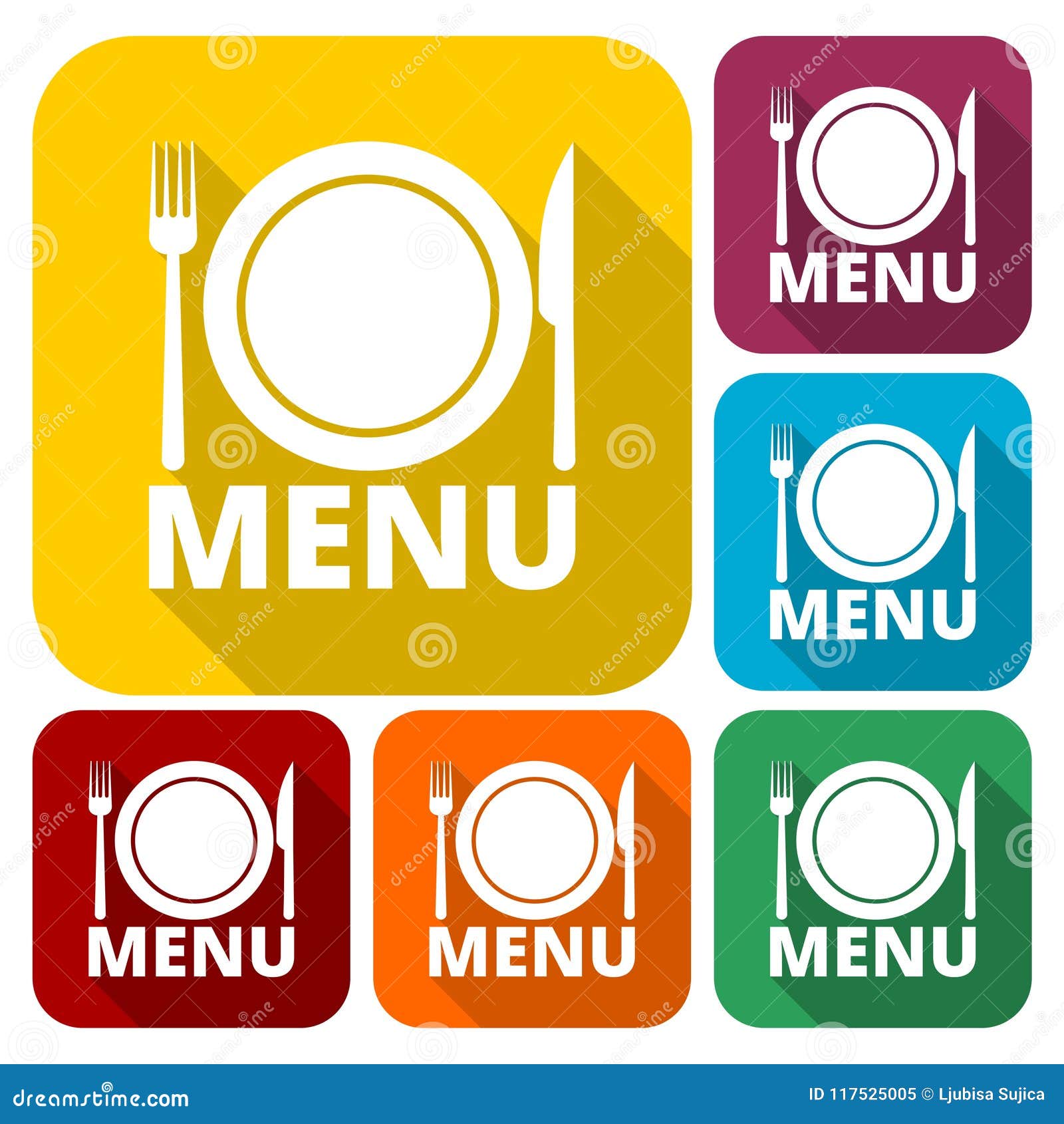 Menu Icon, Restaurant Sign Set with Long Shadow Stock Vector ...