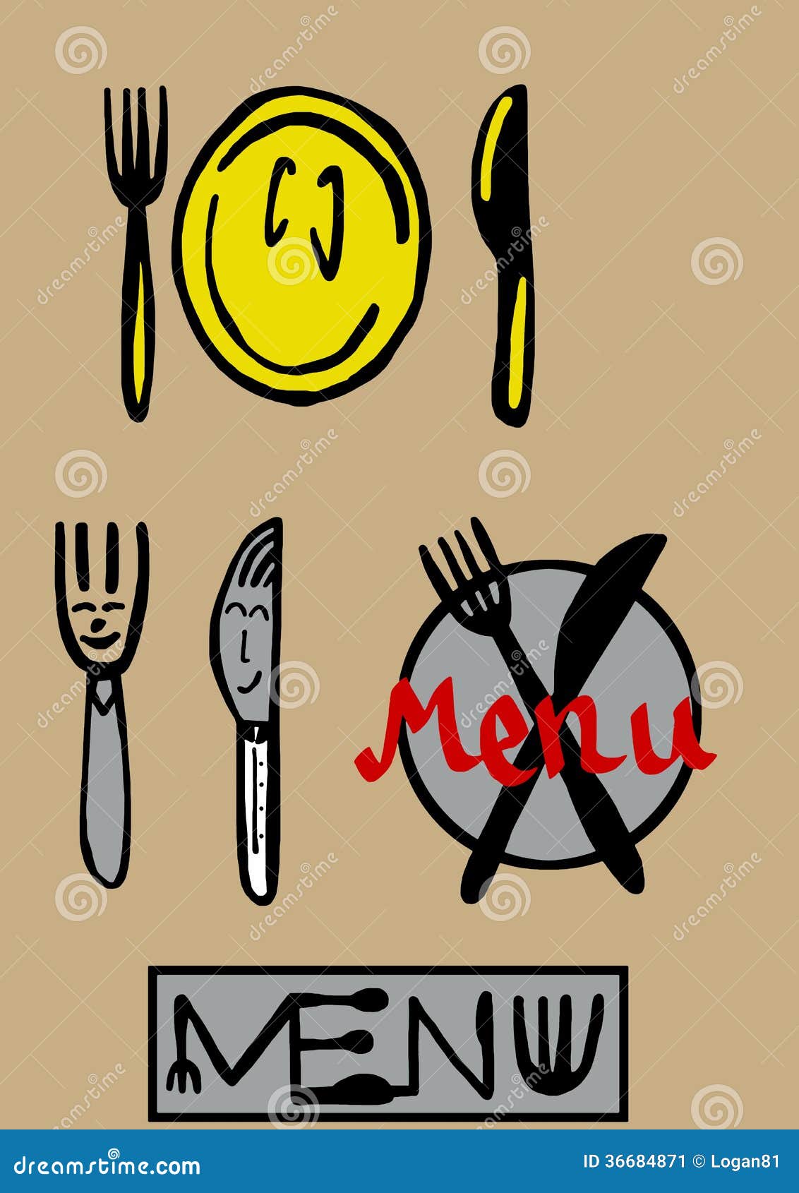 Menu icons stock illustration. Illustration of characters - 36684871