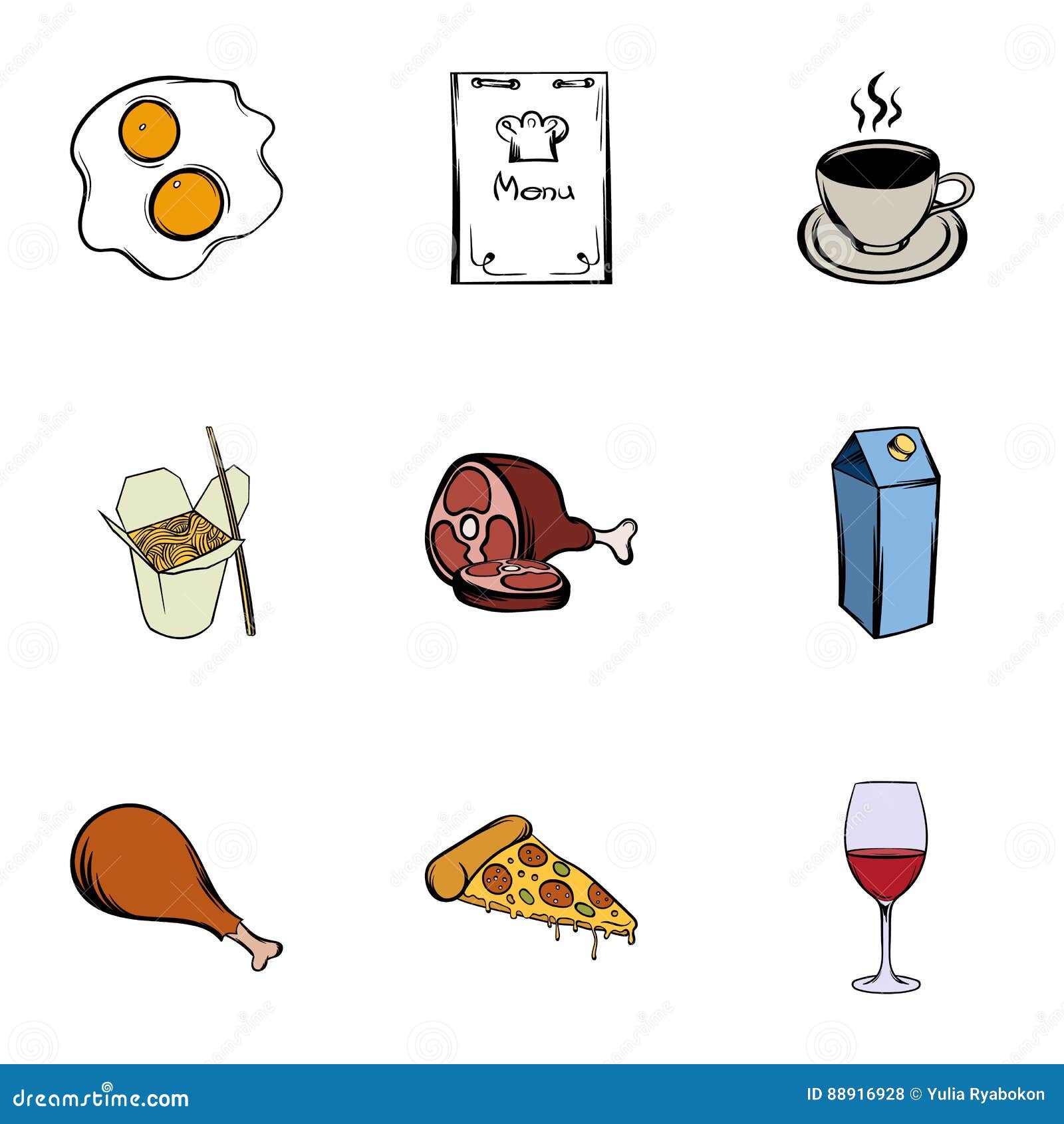 Menu Icons Set, Cartoon Style Stock Vector - Illustration of symbol ...