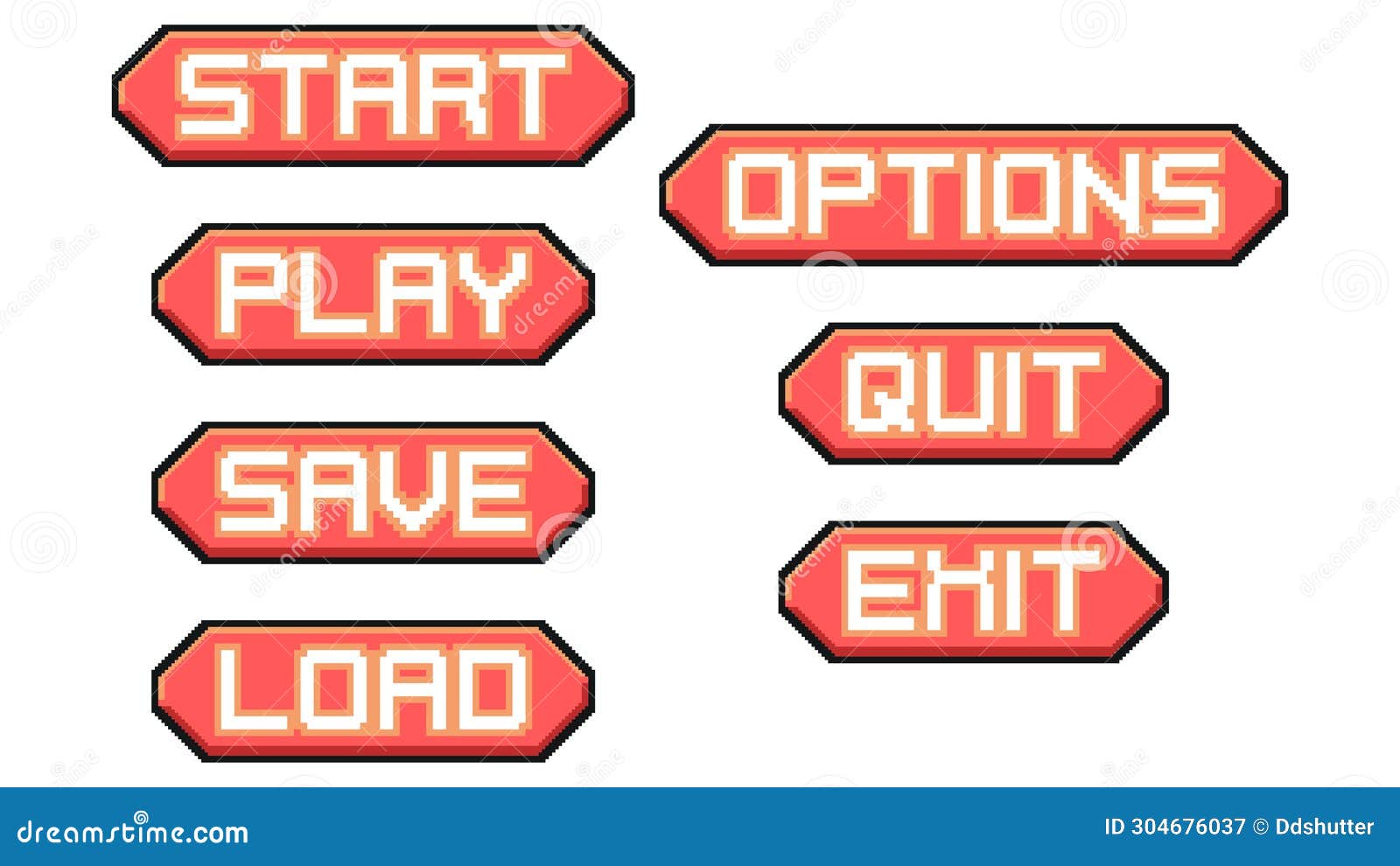 Menu Interface Buttons Pixel Art Set. 8 Bit Graphical User Interface ...