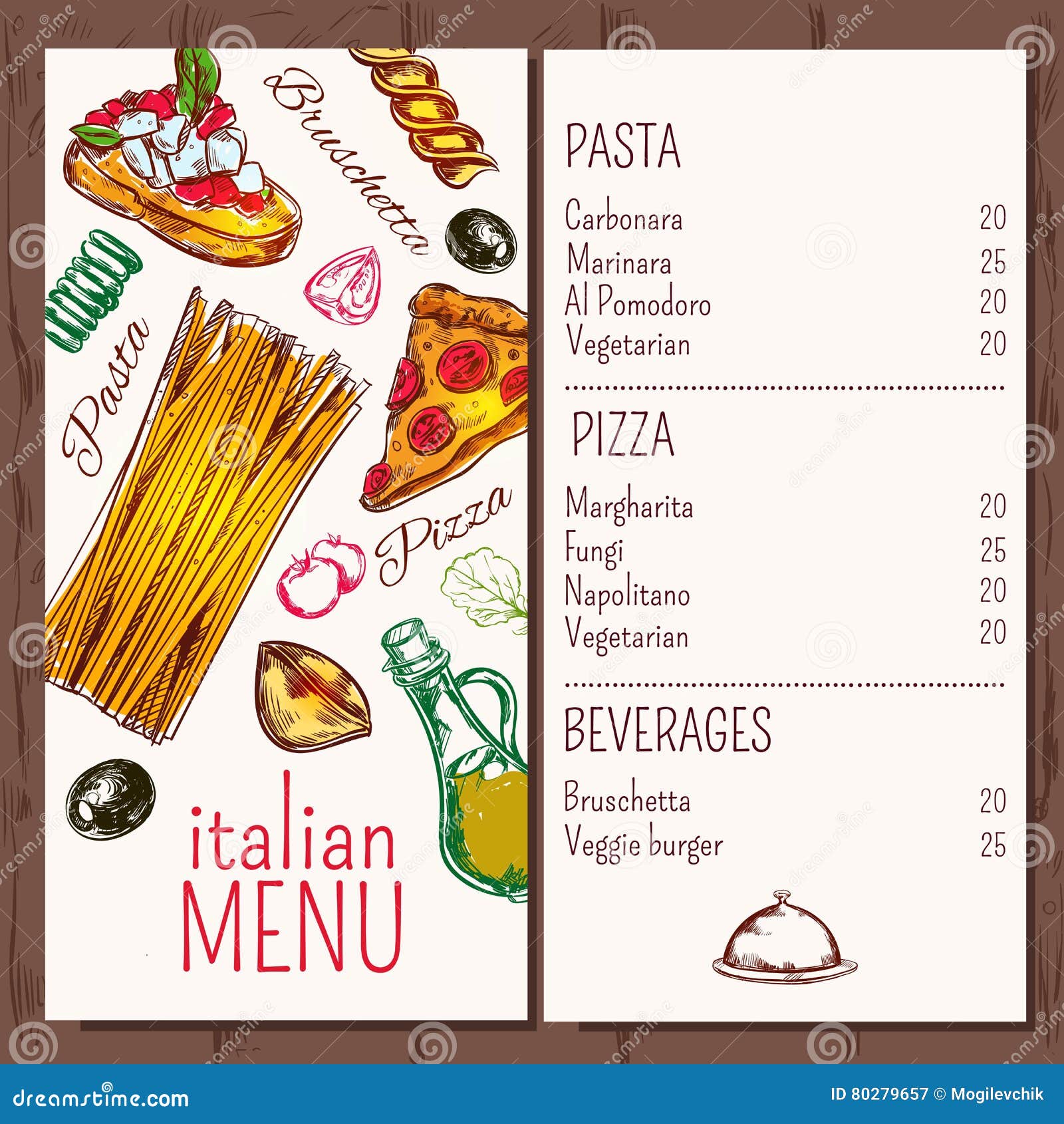 Menu Italien De Restaurant De Café Illustration de Vecteur ...