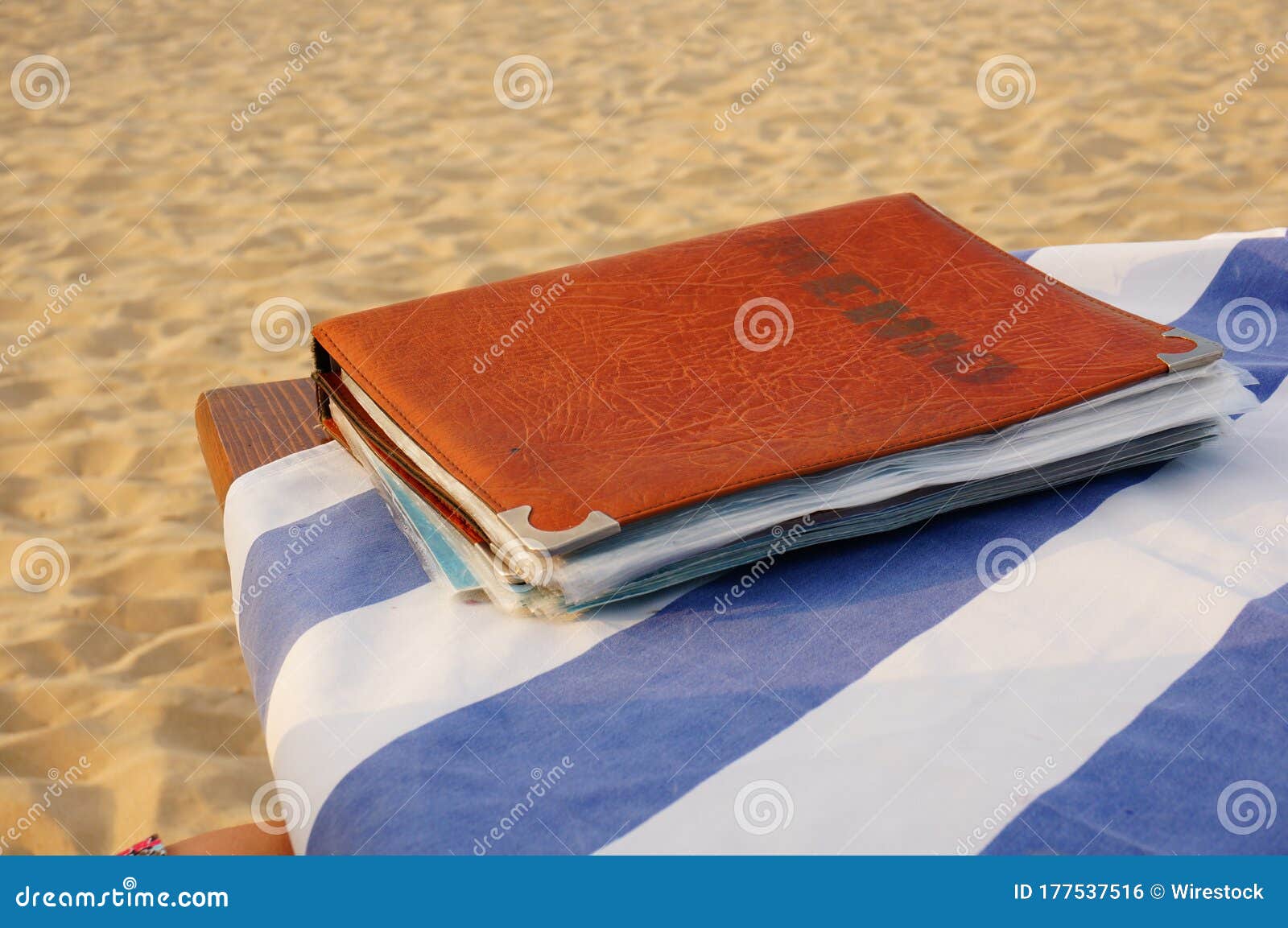 Menu laying on a table stock photo. Image of view, closed - 177537516