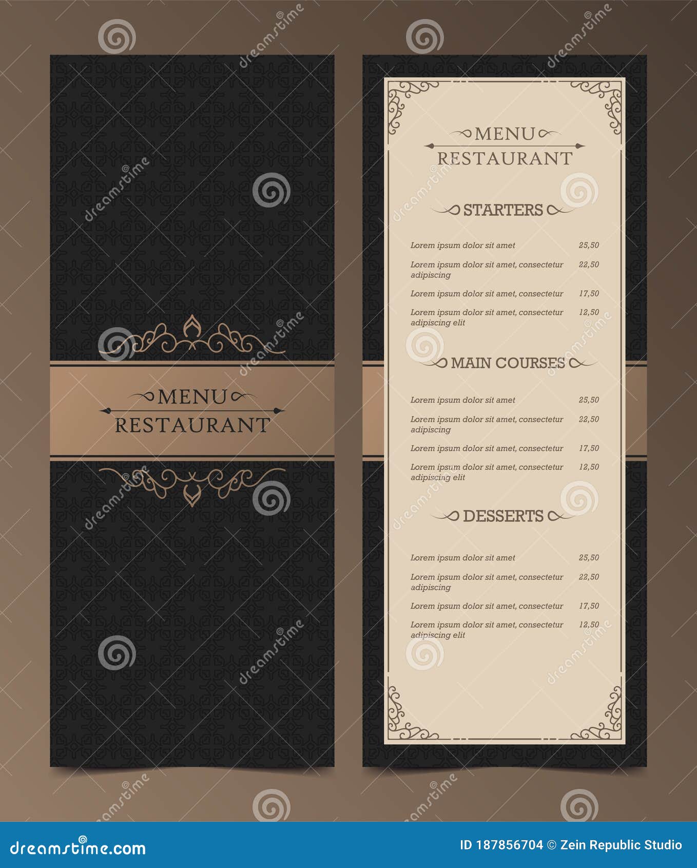 Menu Layout with Ornamental Elements Stock Vector - Illustration of ...