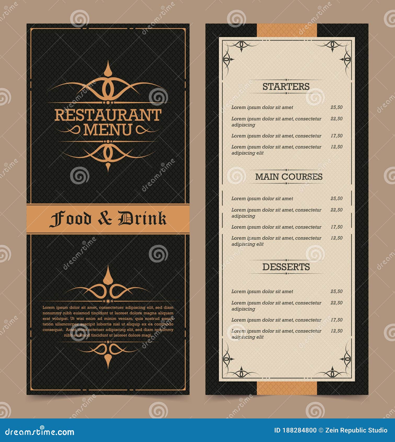 Menu Layout with Ornamental Elements Stock Vector - Illustration of ...