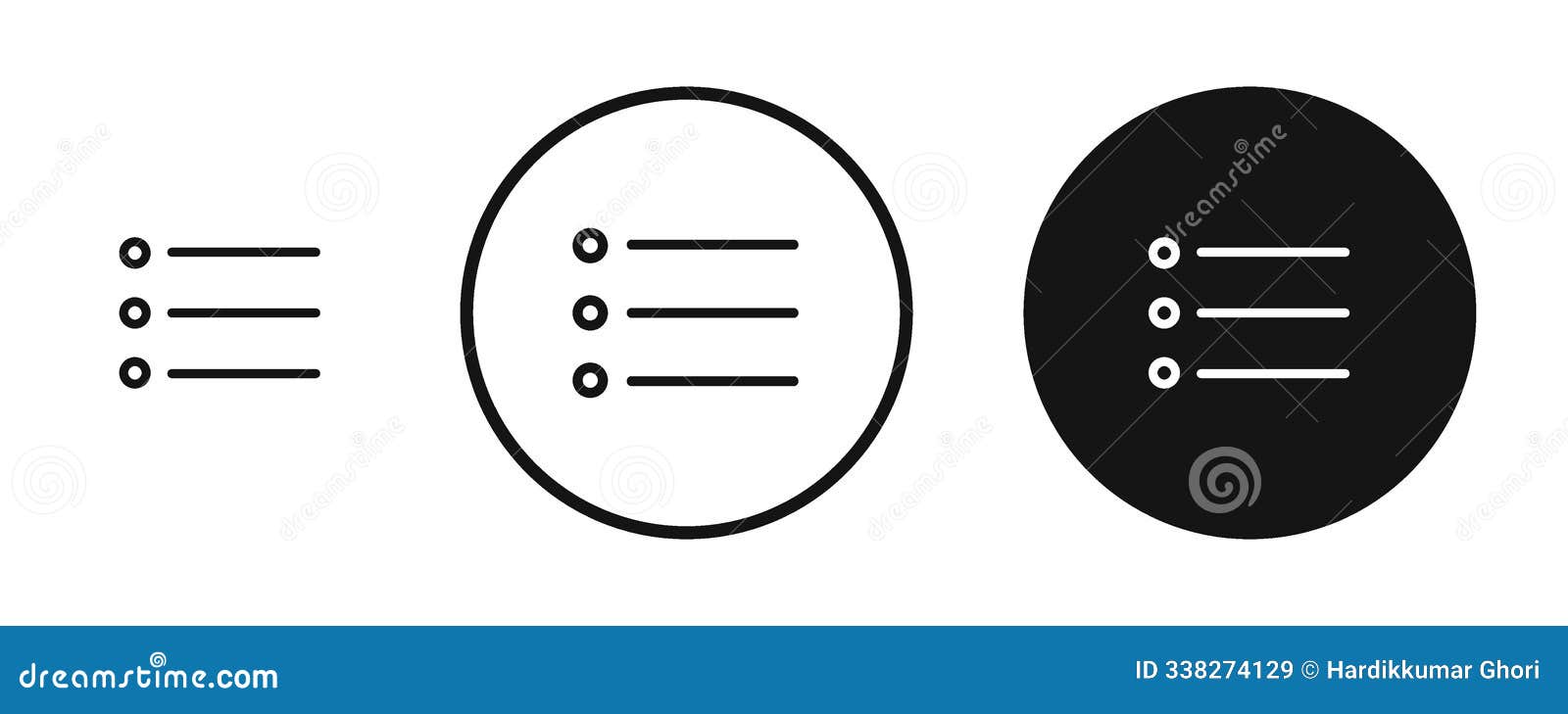 Menu List Button Vector Icon Set in Black and White Outlines Stock ...